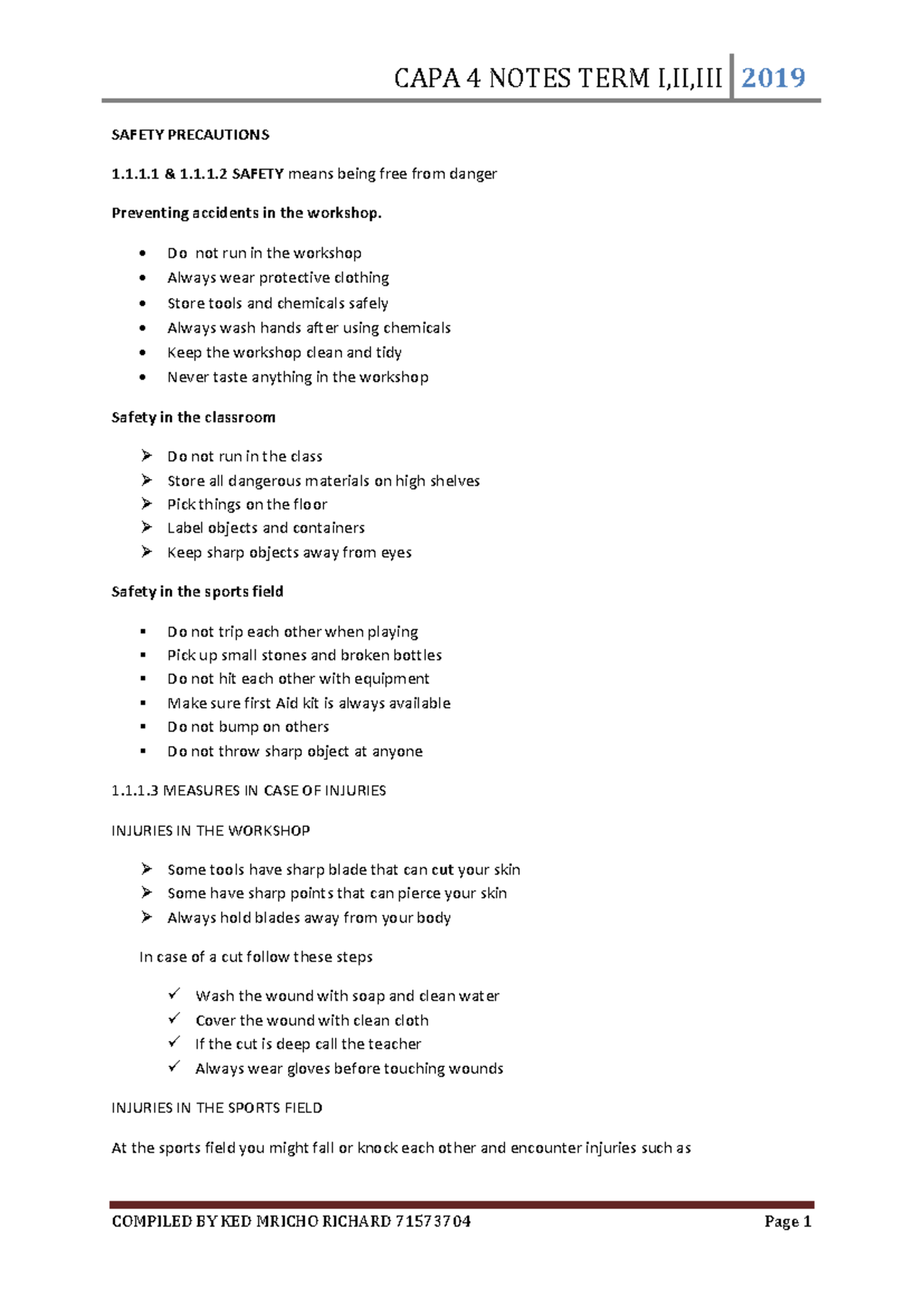 CAPA 4 NOTES TERM 2019: Safety, Health, and Creative Arts - Studocu