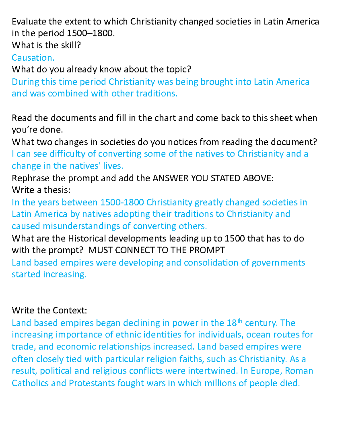 Christianity in the Americas DBQs - Evaluate the extent to which ...