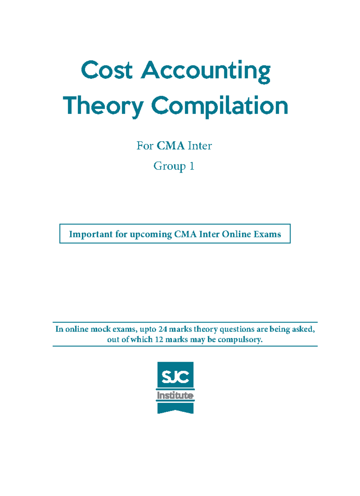 CMA Inter Gr I (Cost Accounting) Theory - Cost Accounting Theory ...