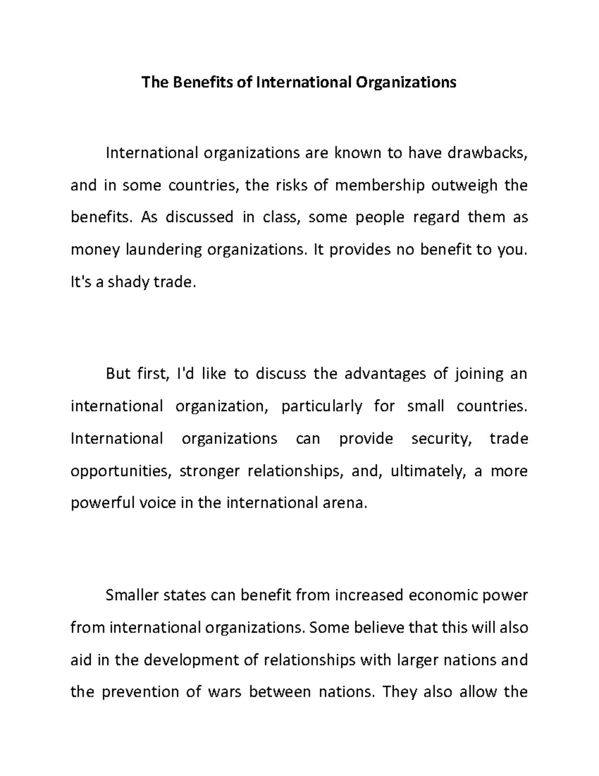 The Benefits of International Organizations - The Benefits of ...