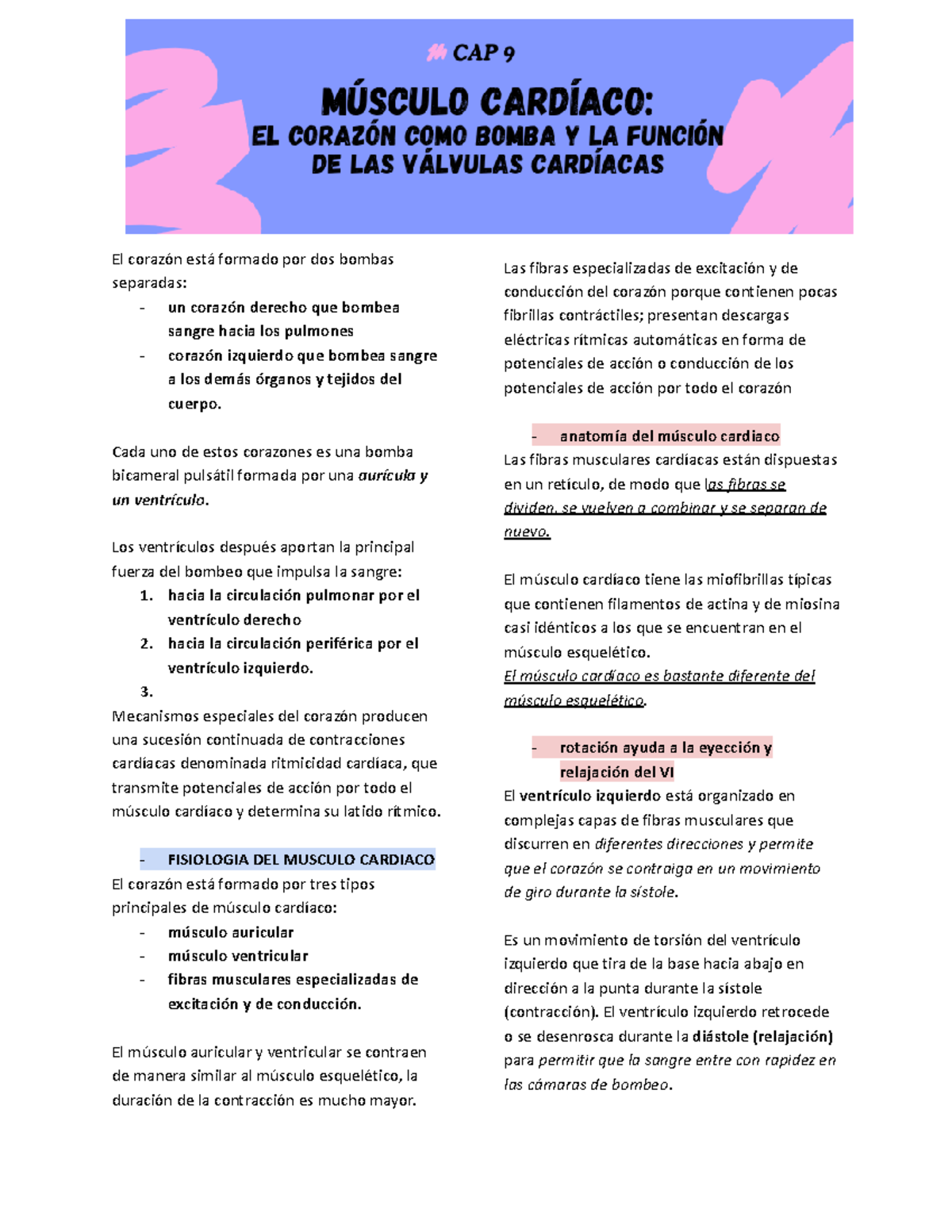 9 musculo cardiaco - Capitulo 9 de fisiologia de guyton - El corazón está formado por dos bombas ...