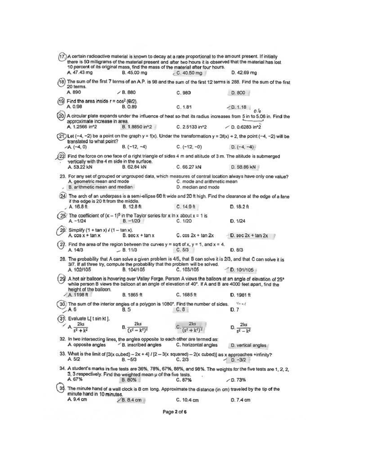 Math Problems and Solutions for Doc7 - Boards Exam Preparation - Studocu