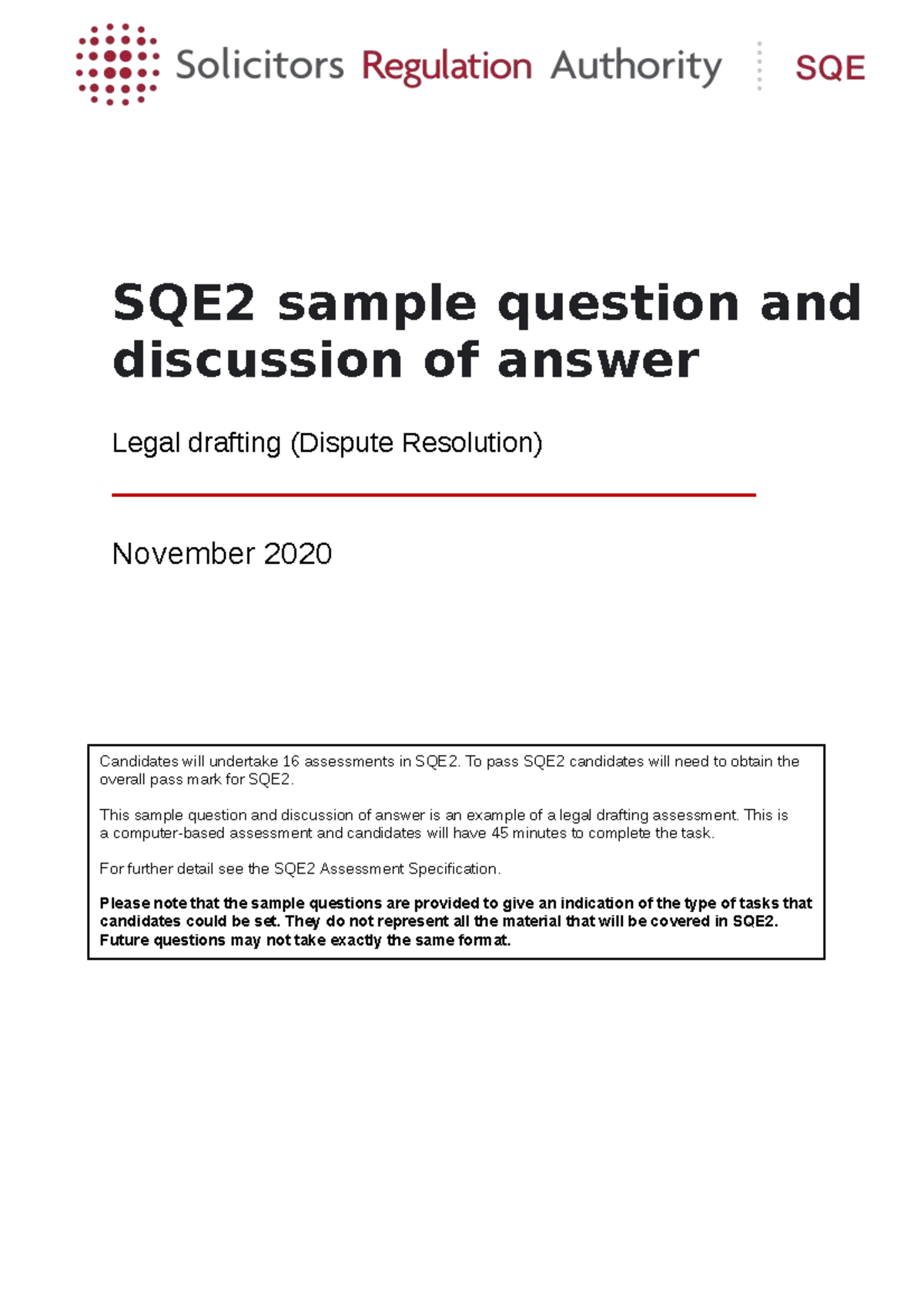 SQE2 Legal Drafting Sample Q&A Discussion - Nov 2020 - Studocu