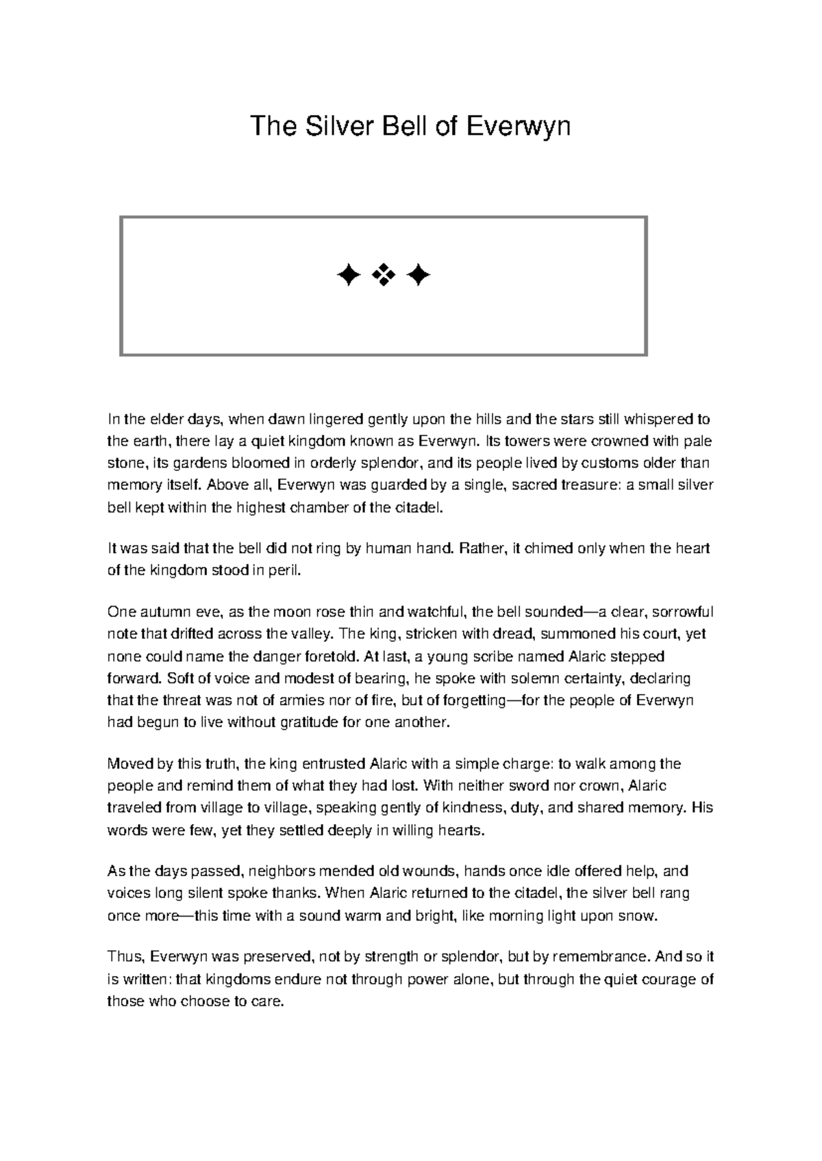 The Silver Bell of Everwyn: A Tale of Remembrance and Kindness - Studocu