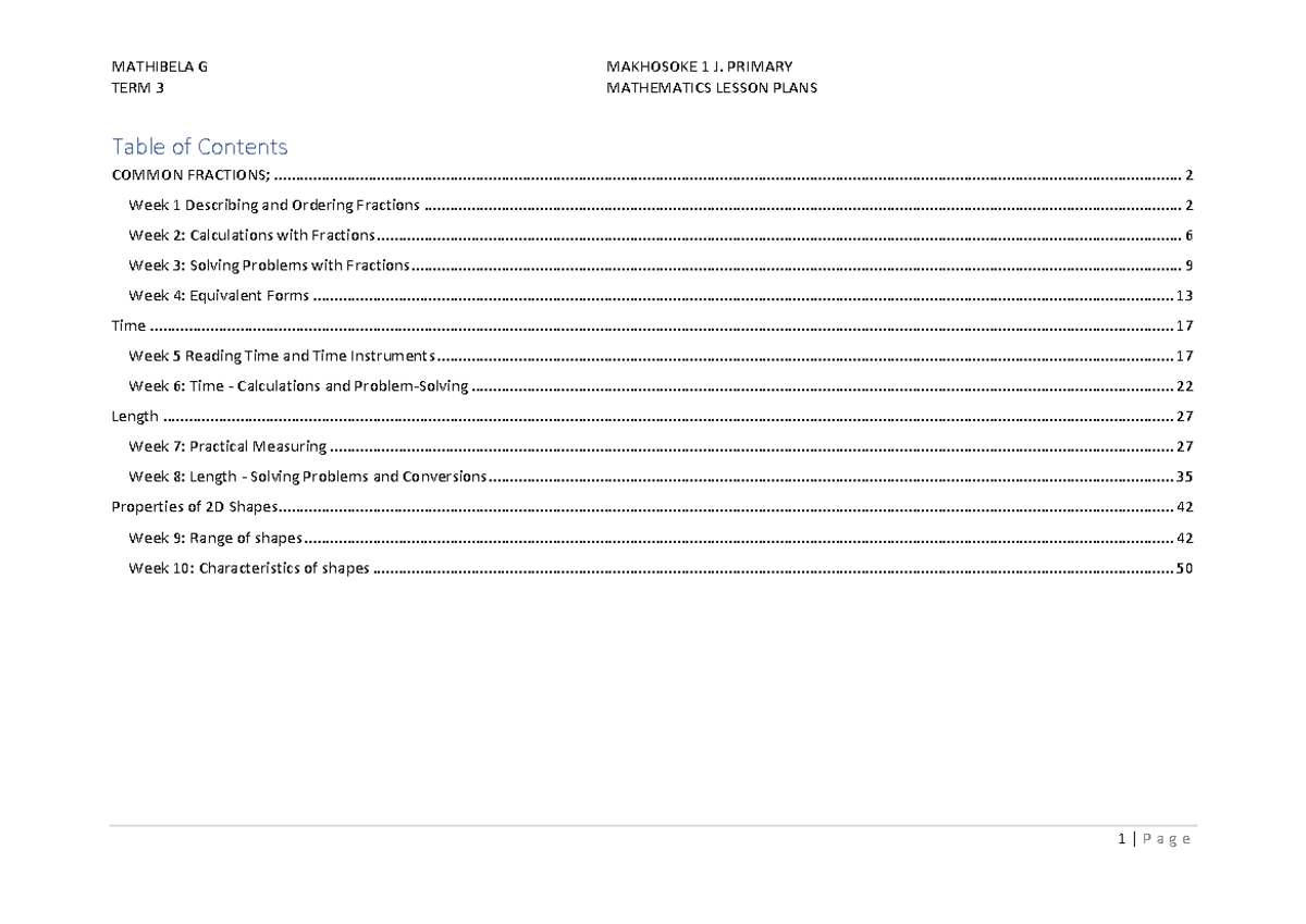 Lesson plan G4 Math Revised term 3 - TERM 3 MATHEMATICS LESSON PLANS ...