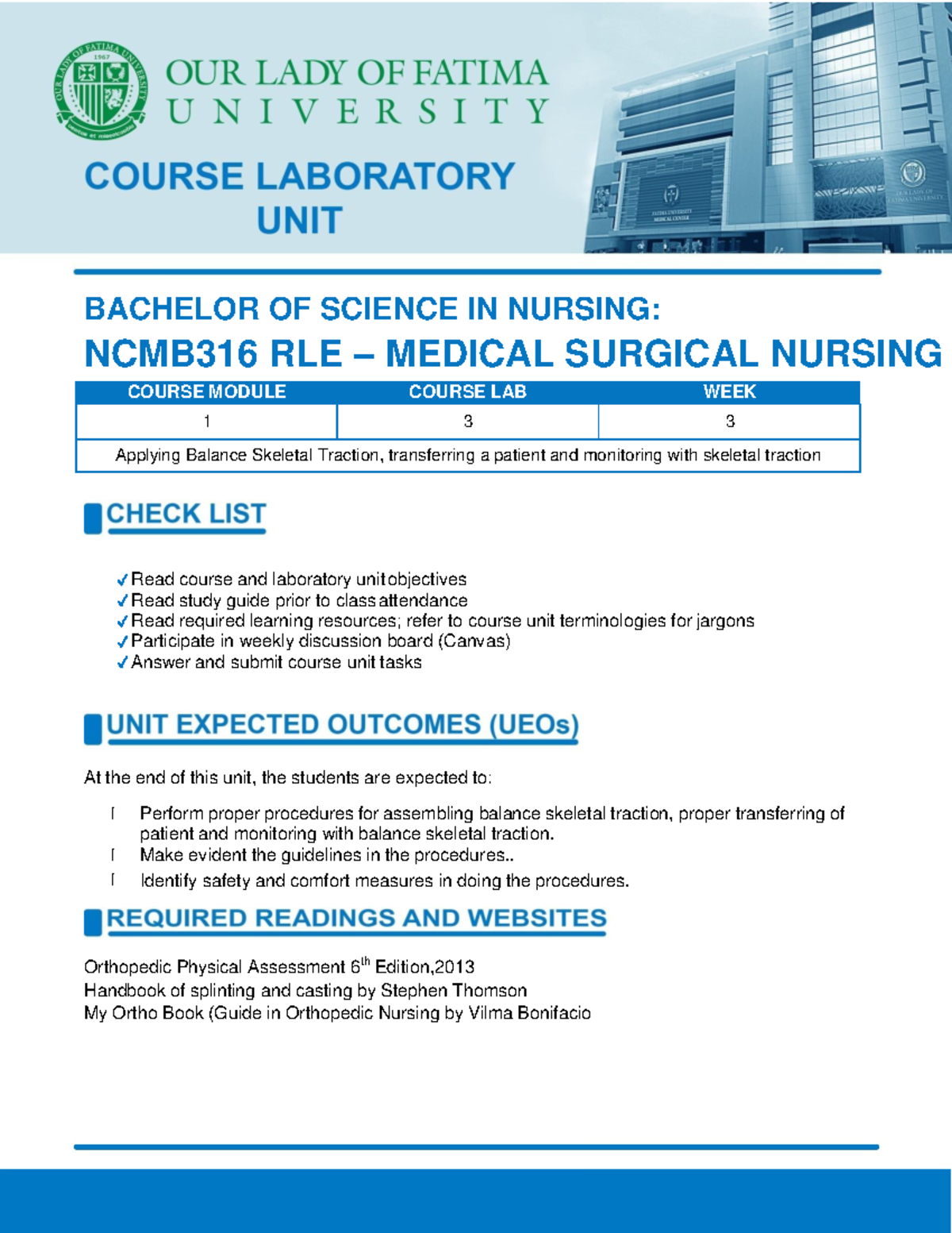 CU3 Traction - BACHELOR OF SCIENCE IN NURSING: NCMB316 RLE – MEDICAL ...