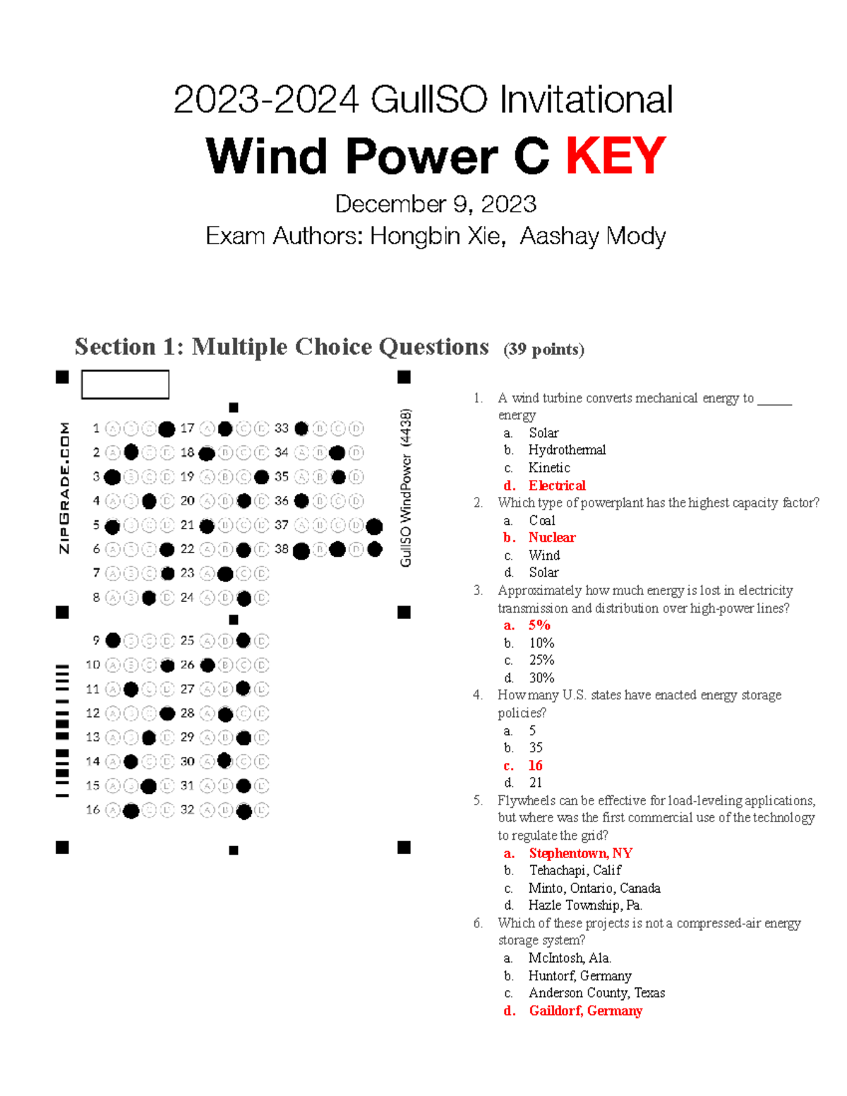 Gull SO Wind Power Exam C - Answer Key (Dec 2023) - Studocu