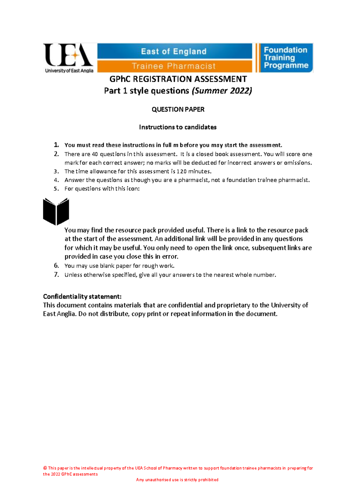 GPhC C Part 1 Summer 2022 Examination Question Paper - Studocu