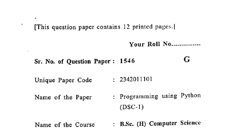 B.Sc. I Sem Programming Using Python DSC 1 Question Paper 1546 - Studocu