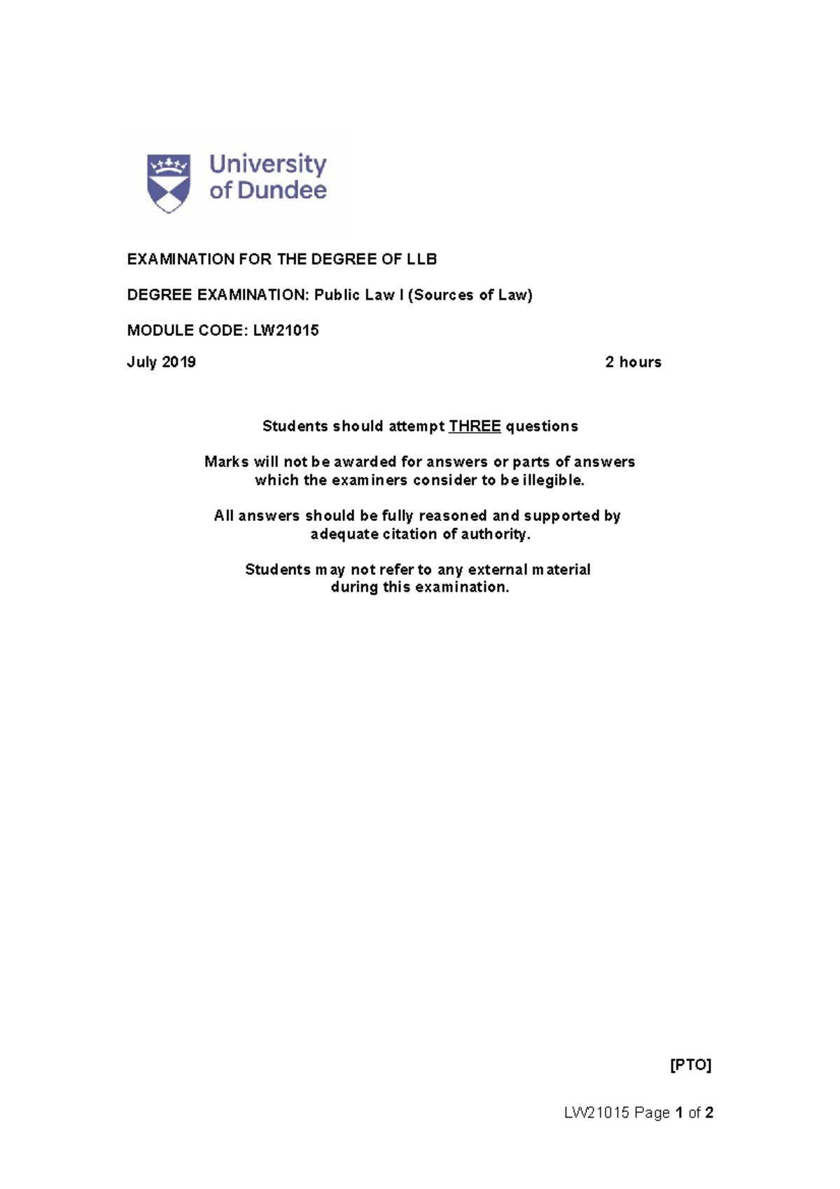 Public Law I - Resit Exam Paper - LW21015 - July 2019 Questions - Studocu