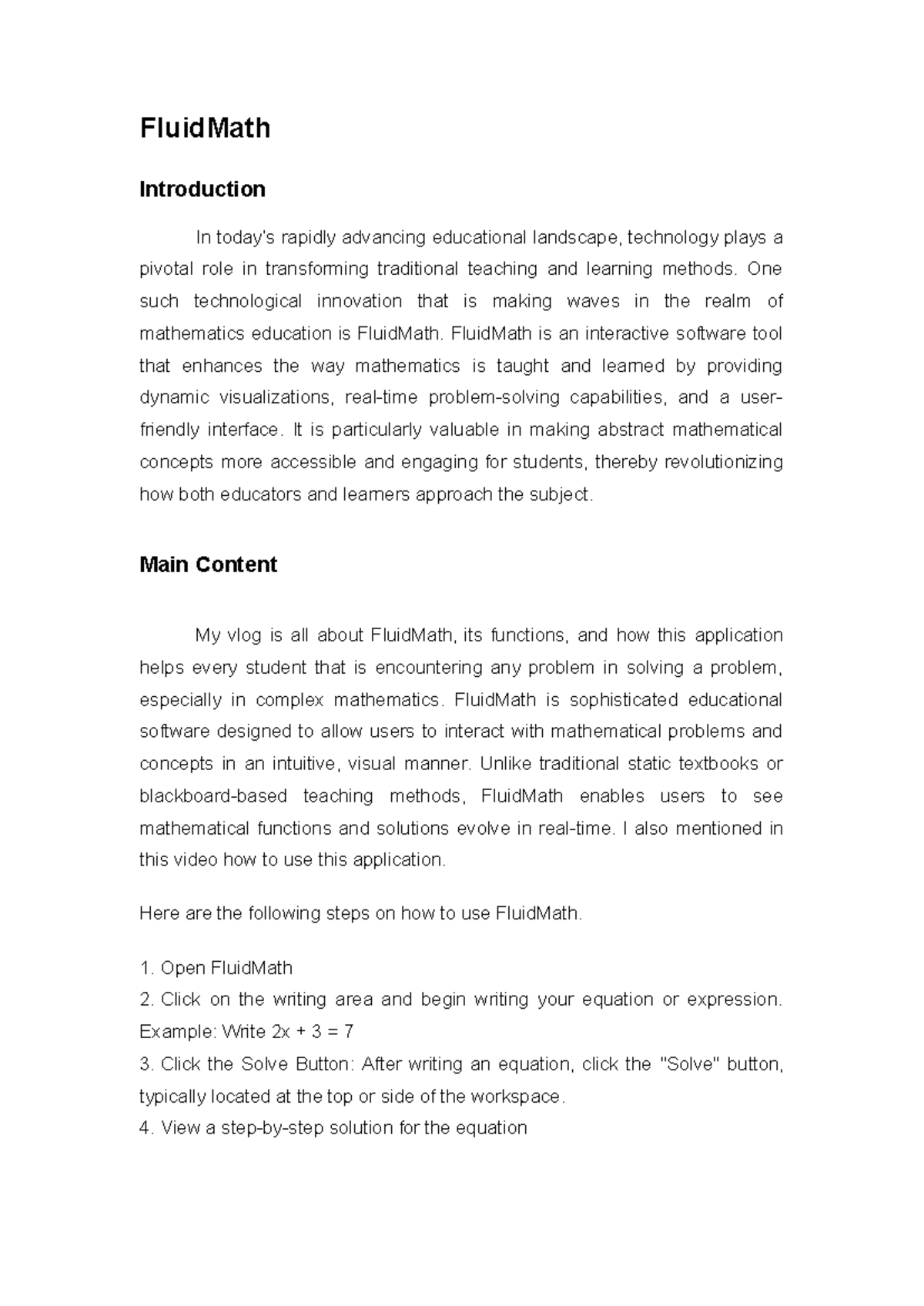 FluidMath: Enhancing Math Learning Through Interactive Technology - Studocu
