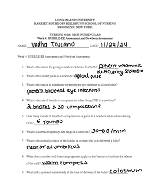 Lab sheet maternity # 1 week 1 assignment ck - LONG ISLAND UNIVERSITY ...