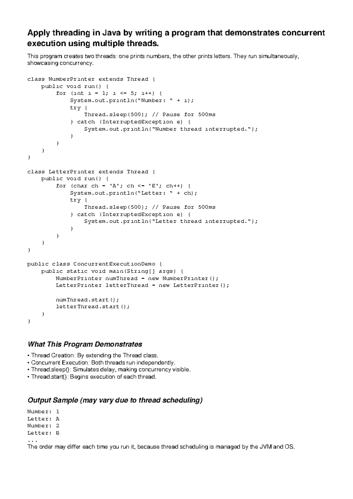 Java Threading Demo: Concurrent Execution with Multiple Threads - Studocu