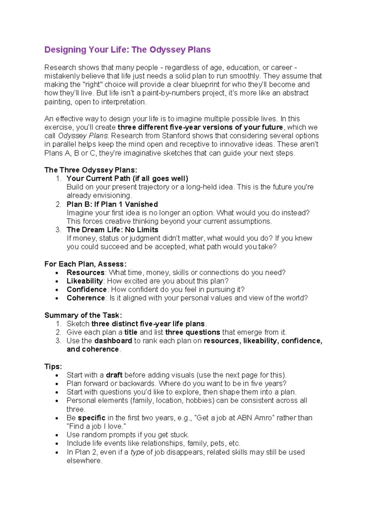 Designing Your Life: Odyssey Plans for Future Paths - Studeersnel