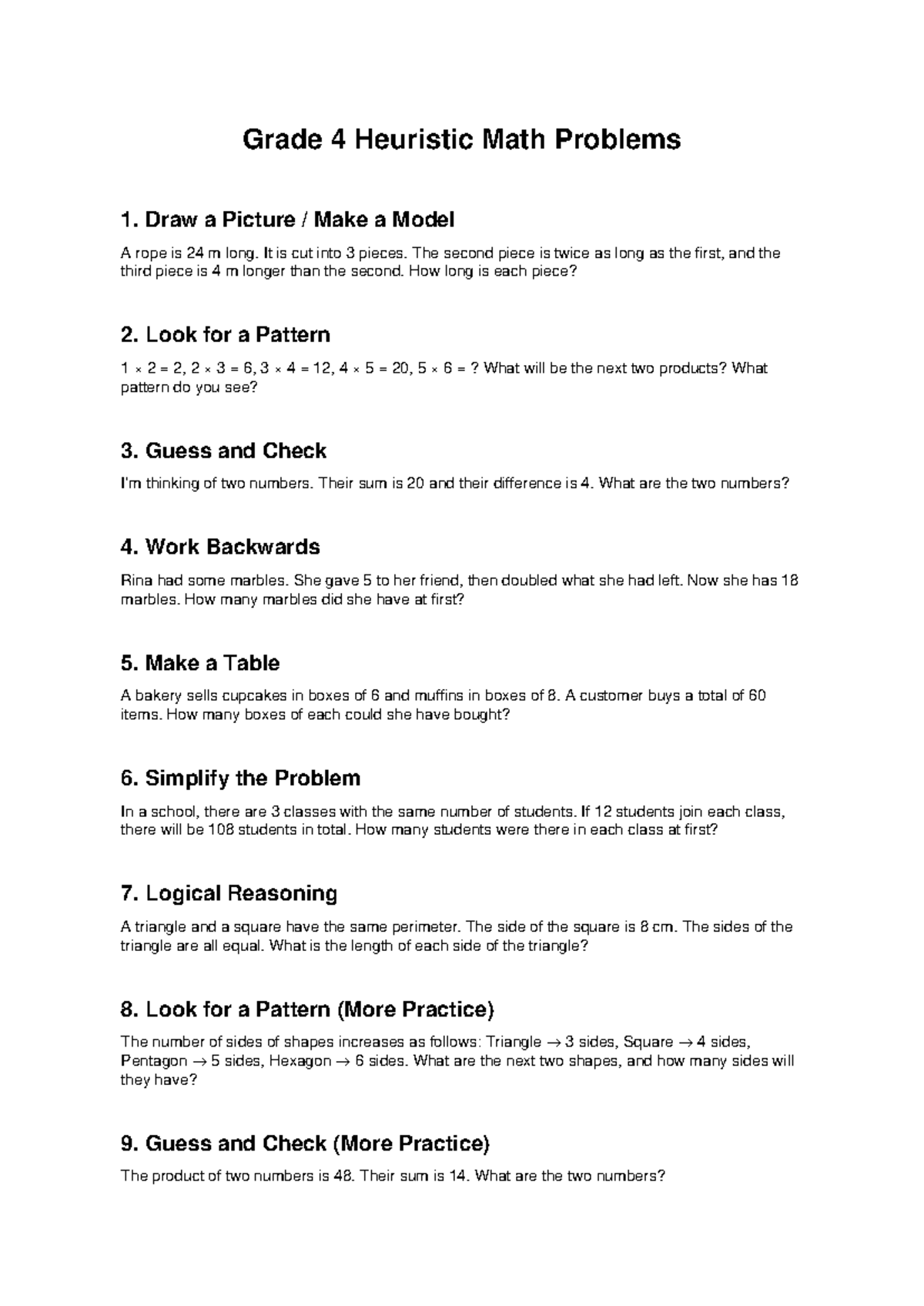 Grade 4 Heuristic Math Problems: Strategies & Solutions - Studocu