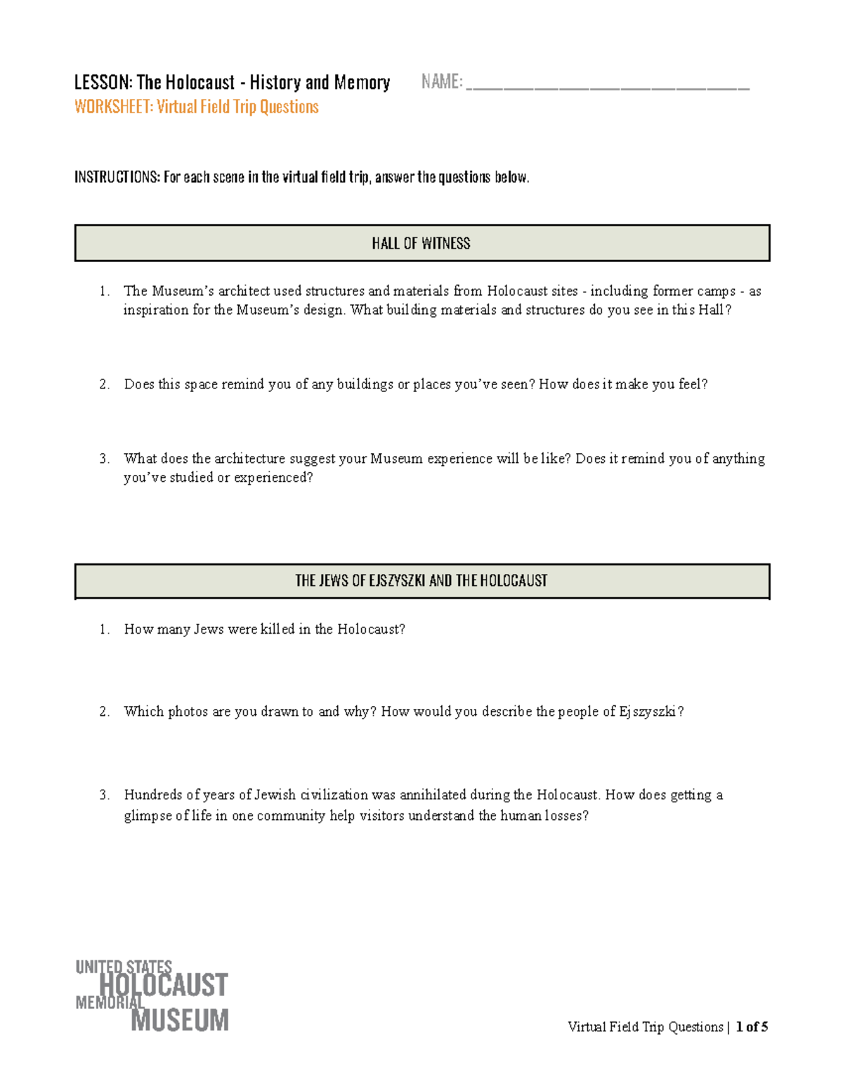 Devon Lee - The Holocaust History and Memory Worksheet - INSTRUCTIONS ...