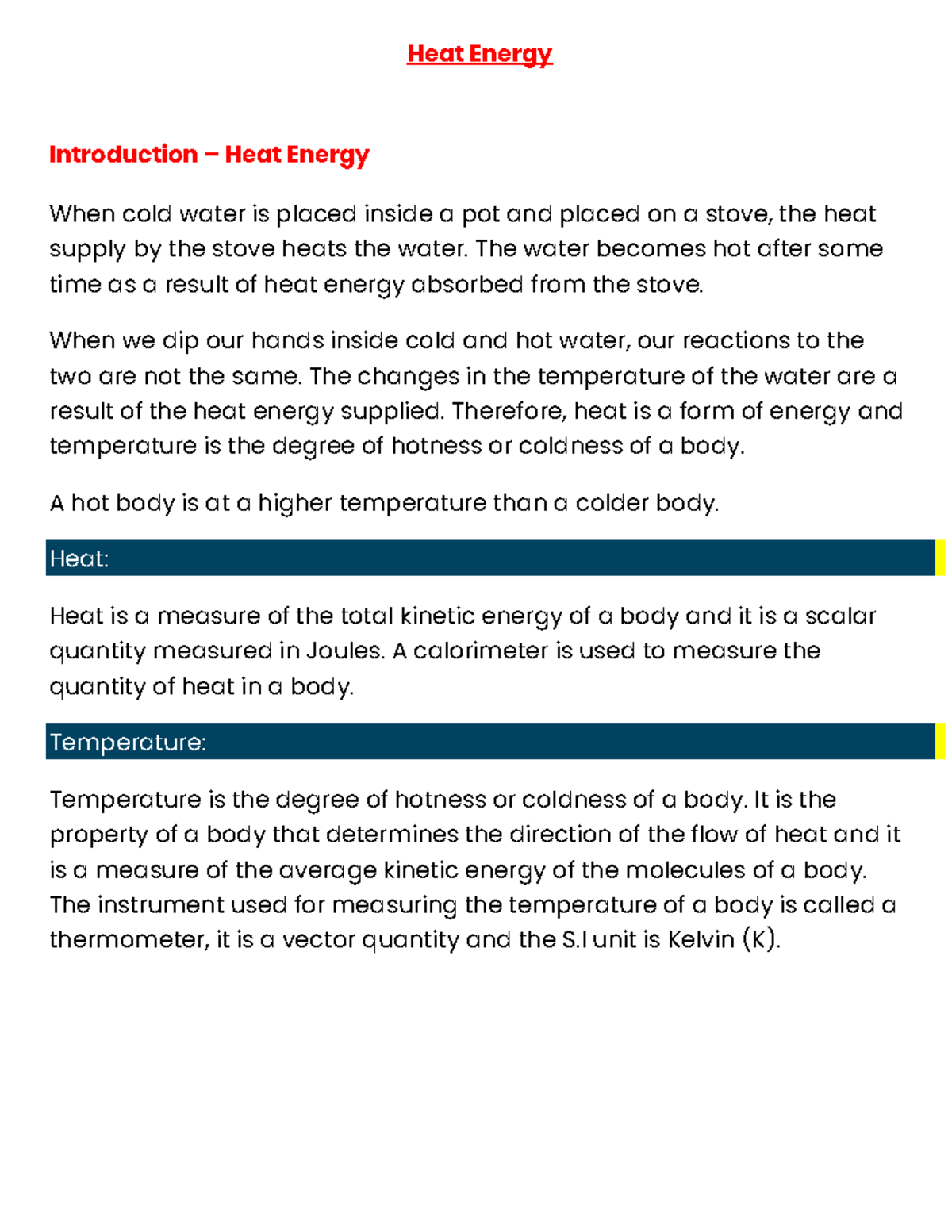 1.8 Heat Energy - Lecture Notes on Kinetic Molecular Theory - Studocu