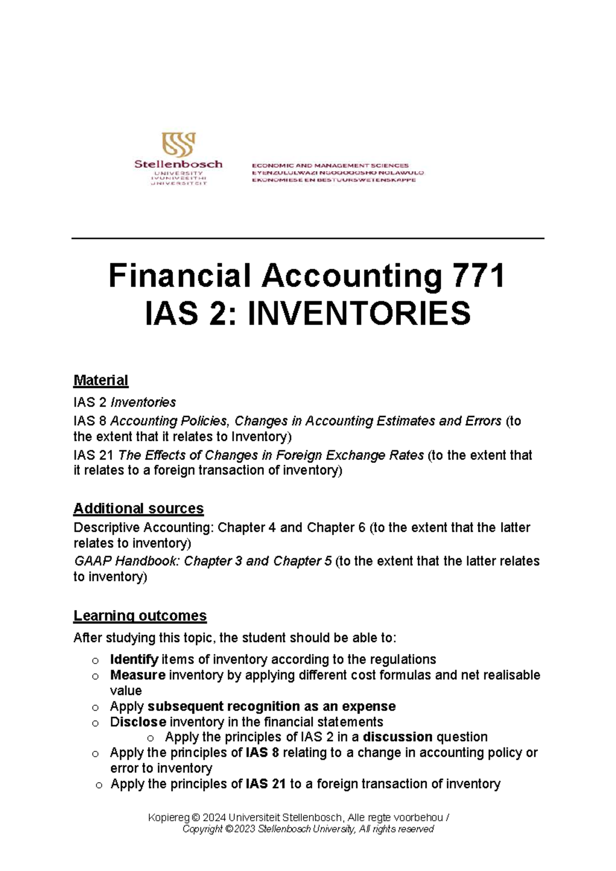 Financial Accounting 771: IAS 2 & IAS 8 Inventory Management Questions ...