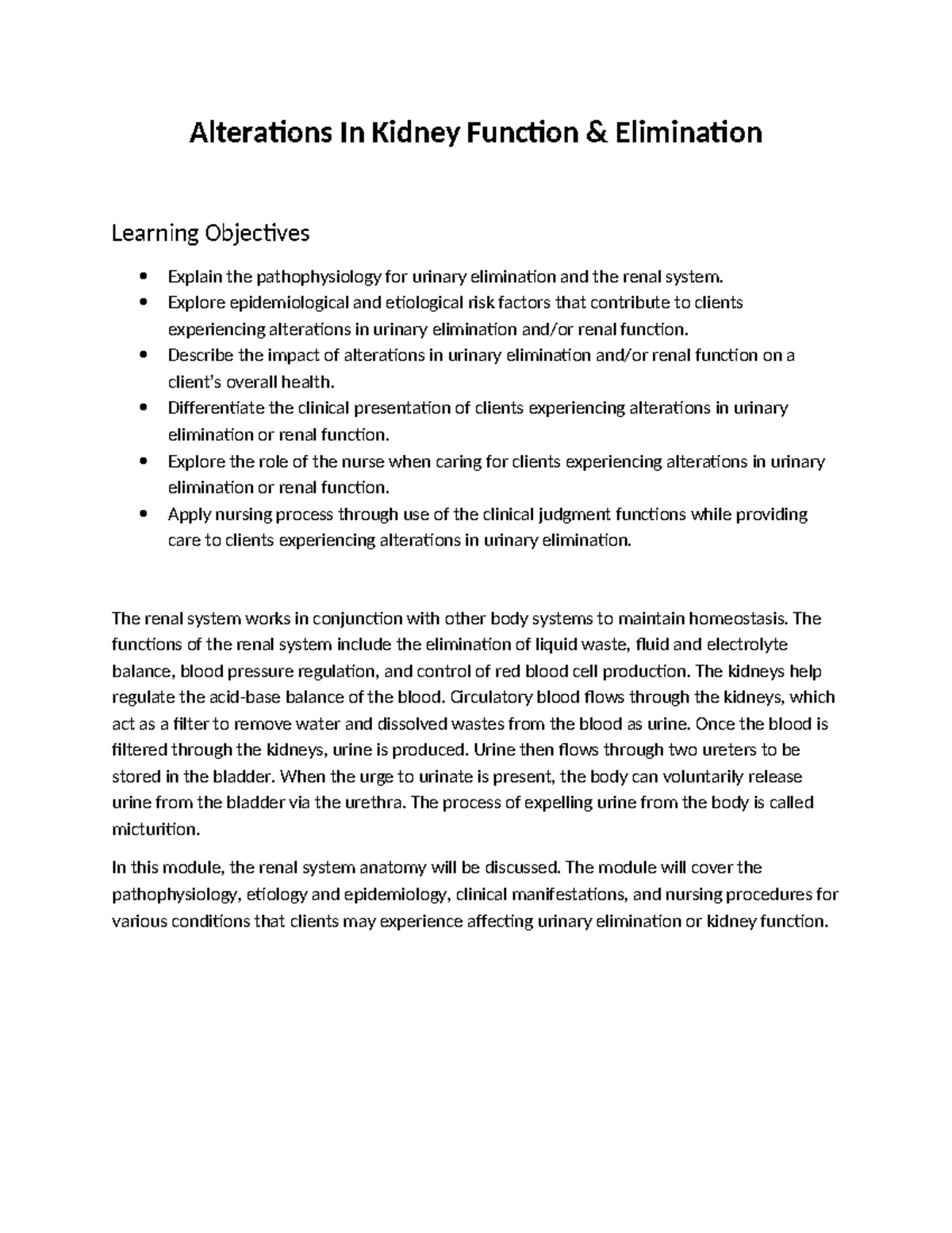 Nursing Management of Alterations in Kidney Function & Urinary ...