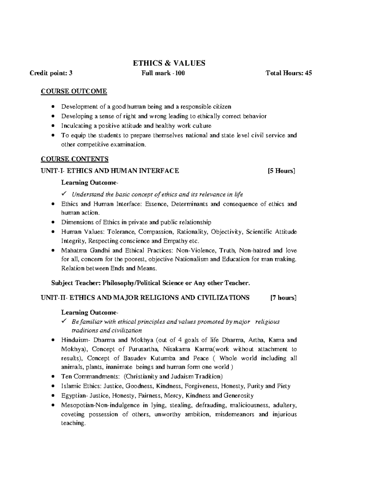 ETHICS VALUES VAC 1 - Course Overview and Key Concepts - Studocu