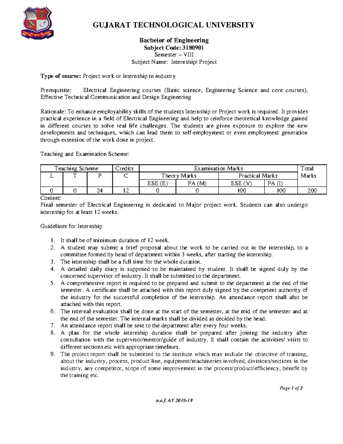3180901 Project Work Guidelines for Electrical Engineering Students ...