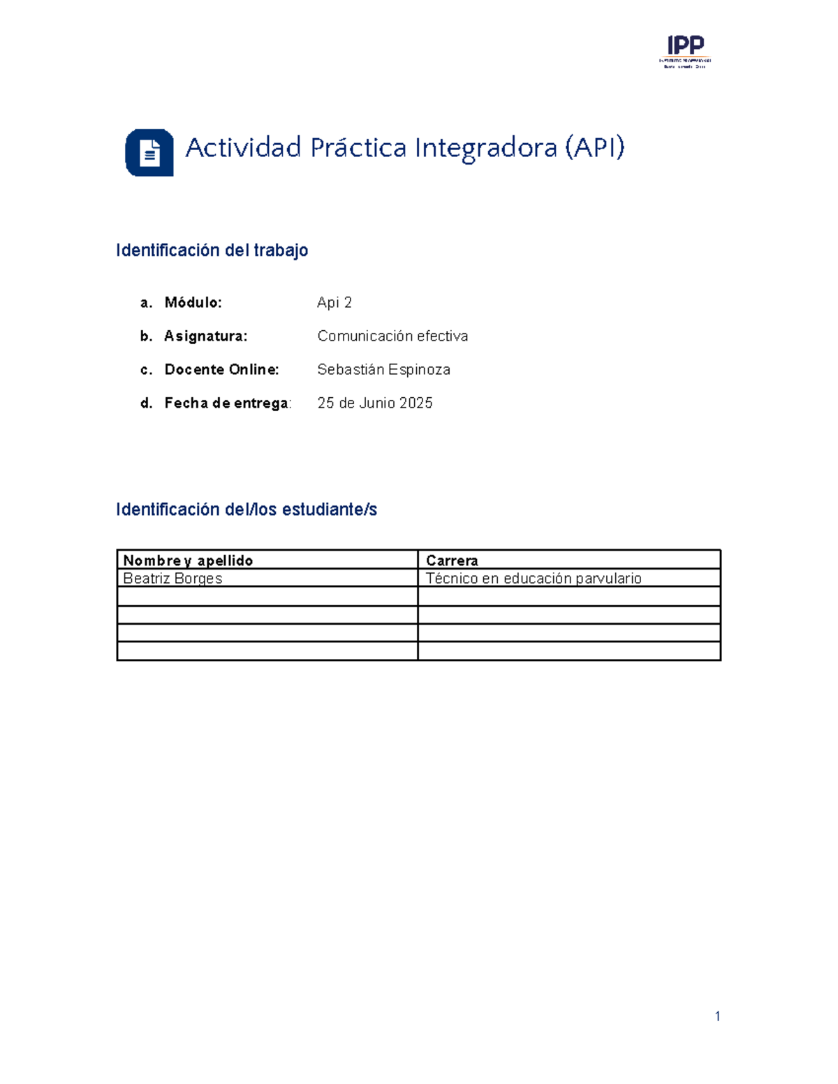 Trabajo Práctico Integrador API2: Comunicación Efectiva - Studocu
