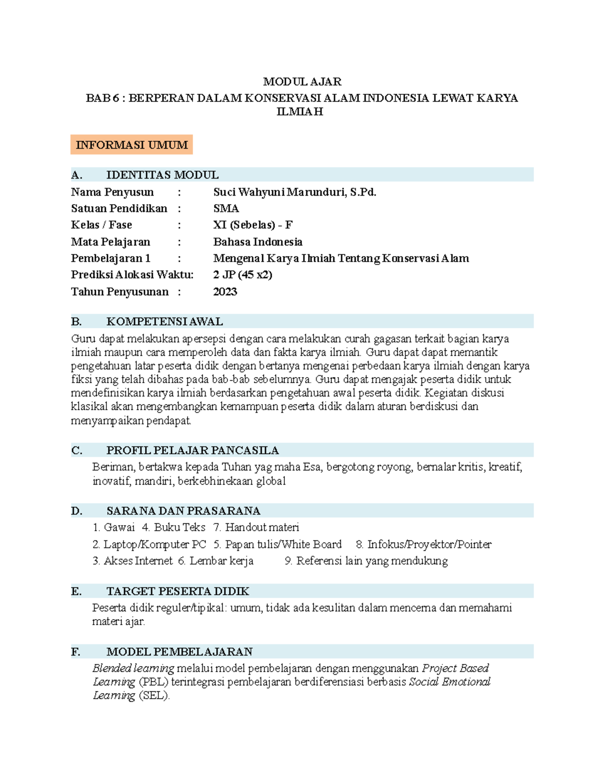 Modul AJAR Bindo Kls 11 Bab 6: Karya Ilmiah dan Konservasi Alam - Studocu