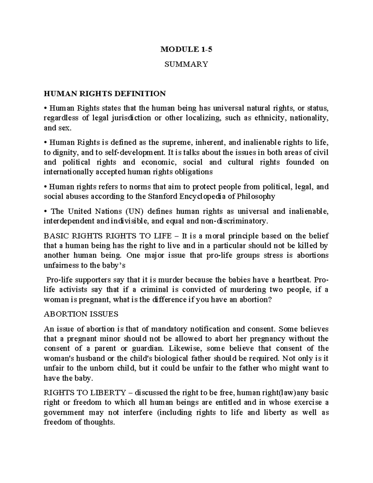 MODULE SUMMARY: HUMAN RIGHTS AND SOCIAL JUSTICE (HR 101) - Studocu