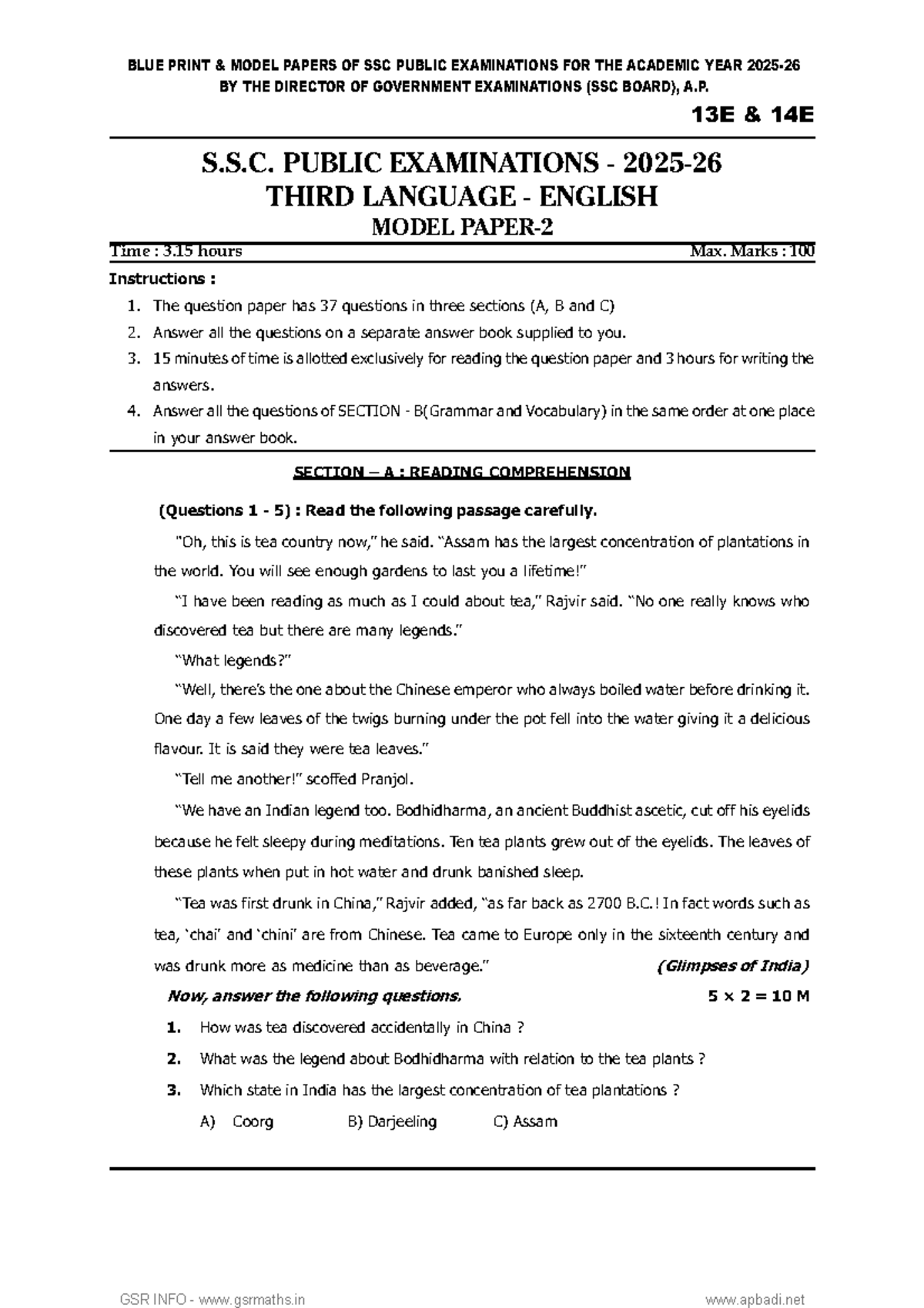 SSC English BSE AP Model Paper 2: Blueprint & Key Insights - Studocu