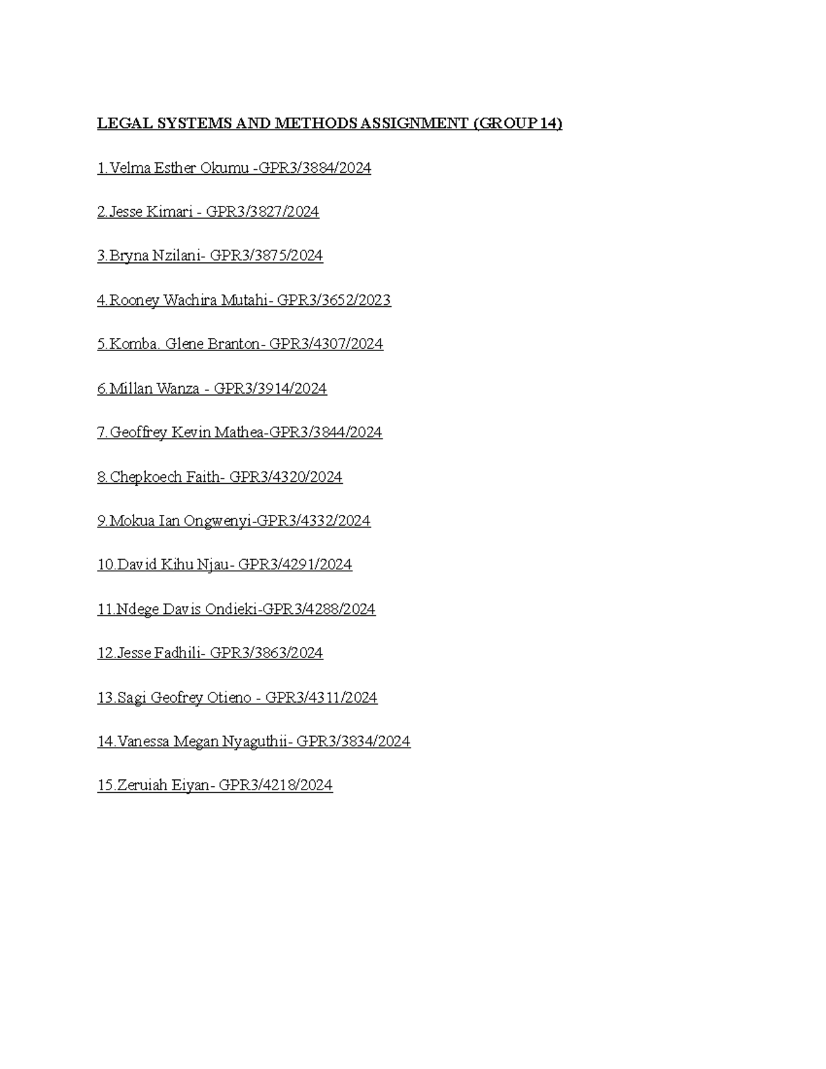LEGAL SYSTEMS AND METHODS ASSIGNMENT (GROUP 14) - Revised Overview ...
