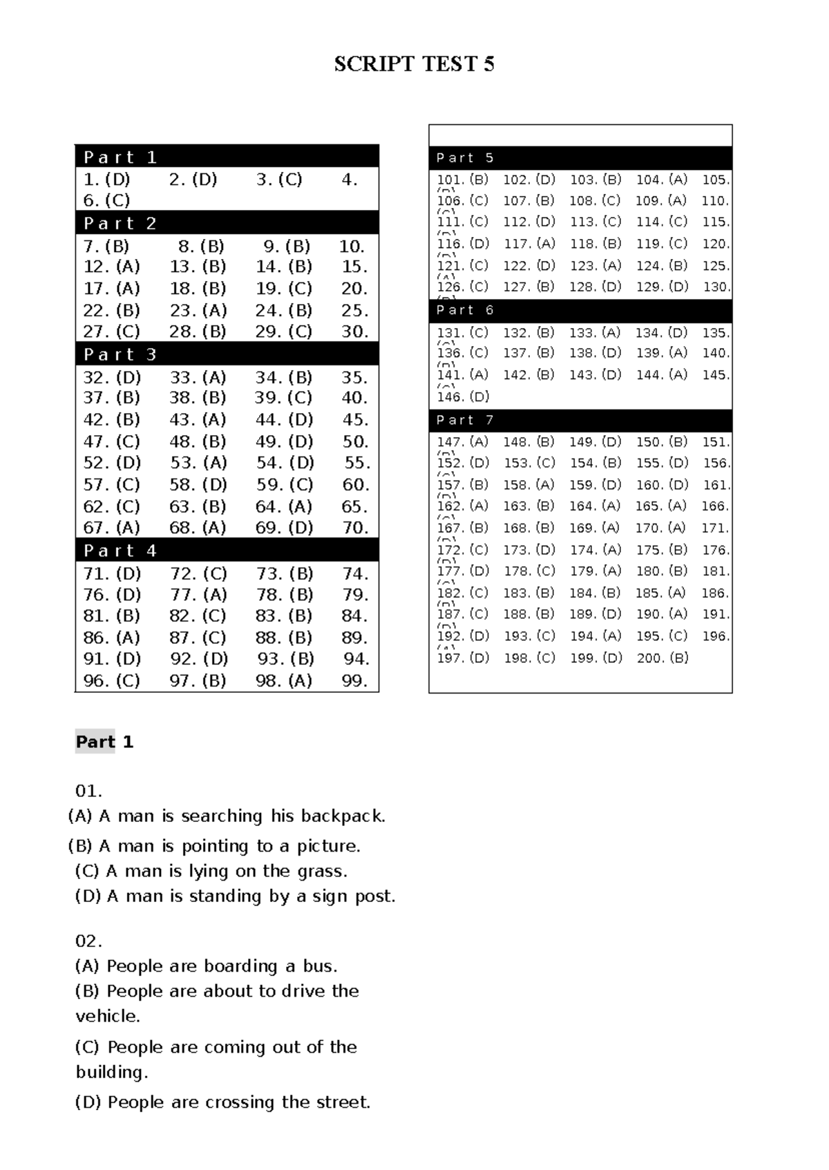 SCRIPT TEST 5 - TOEIC Exam Preparation - Studocu