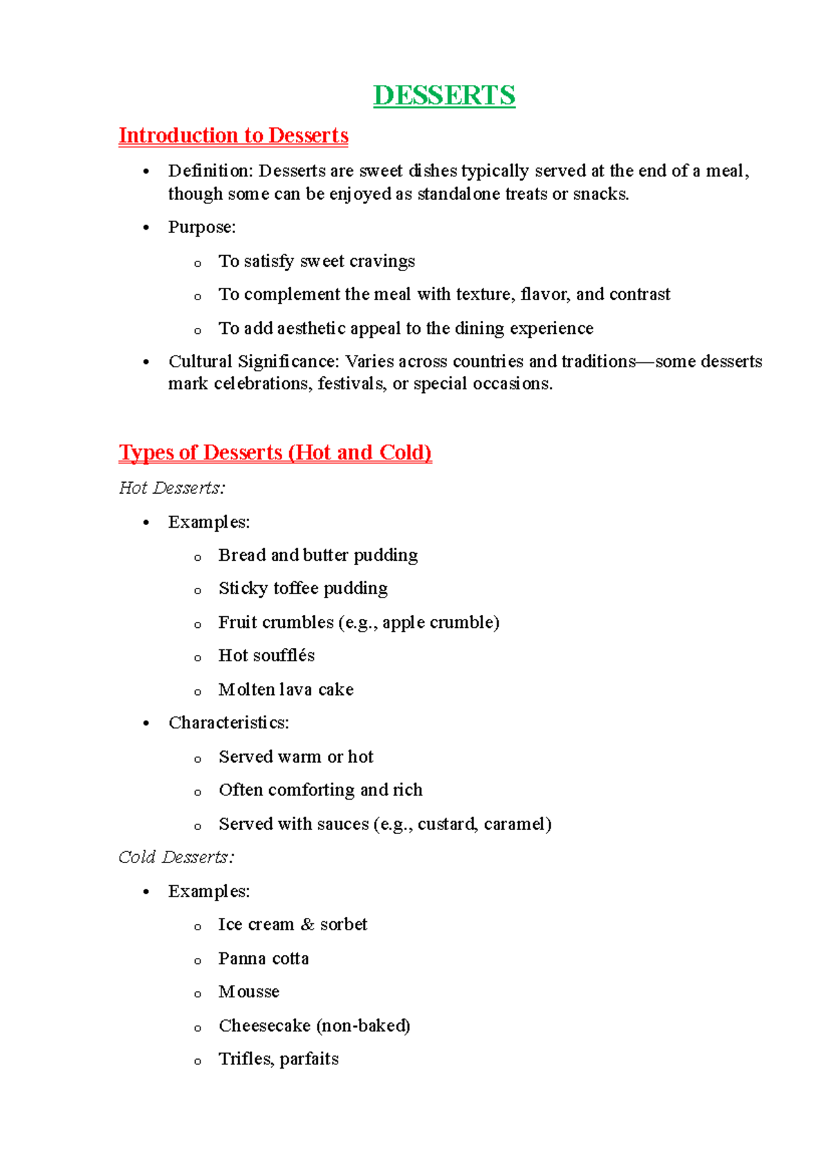 DESSERTS - Practice Material for Culinary Arts (CUL101) - Studocu