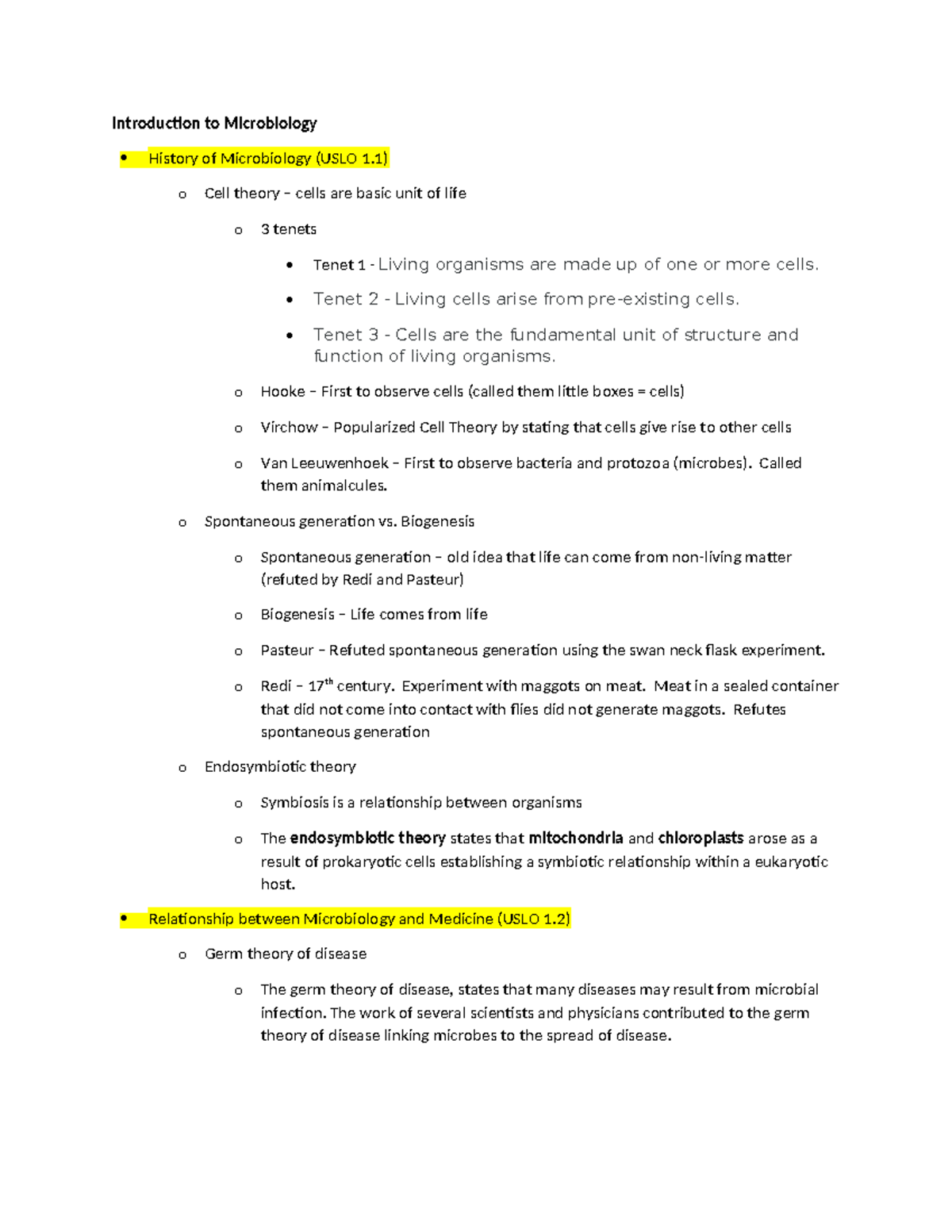 Micro Unit 1 Study Guide: History & Concepts in Microbiology (USLO 1.1 ...