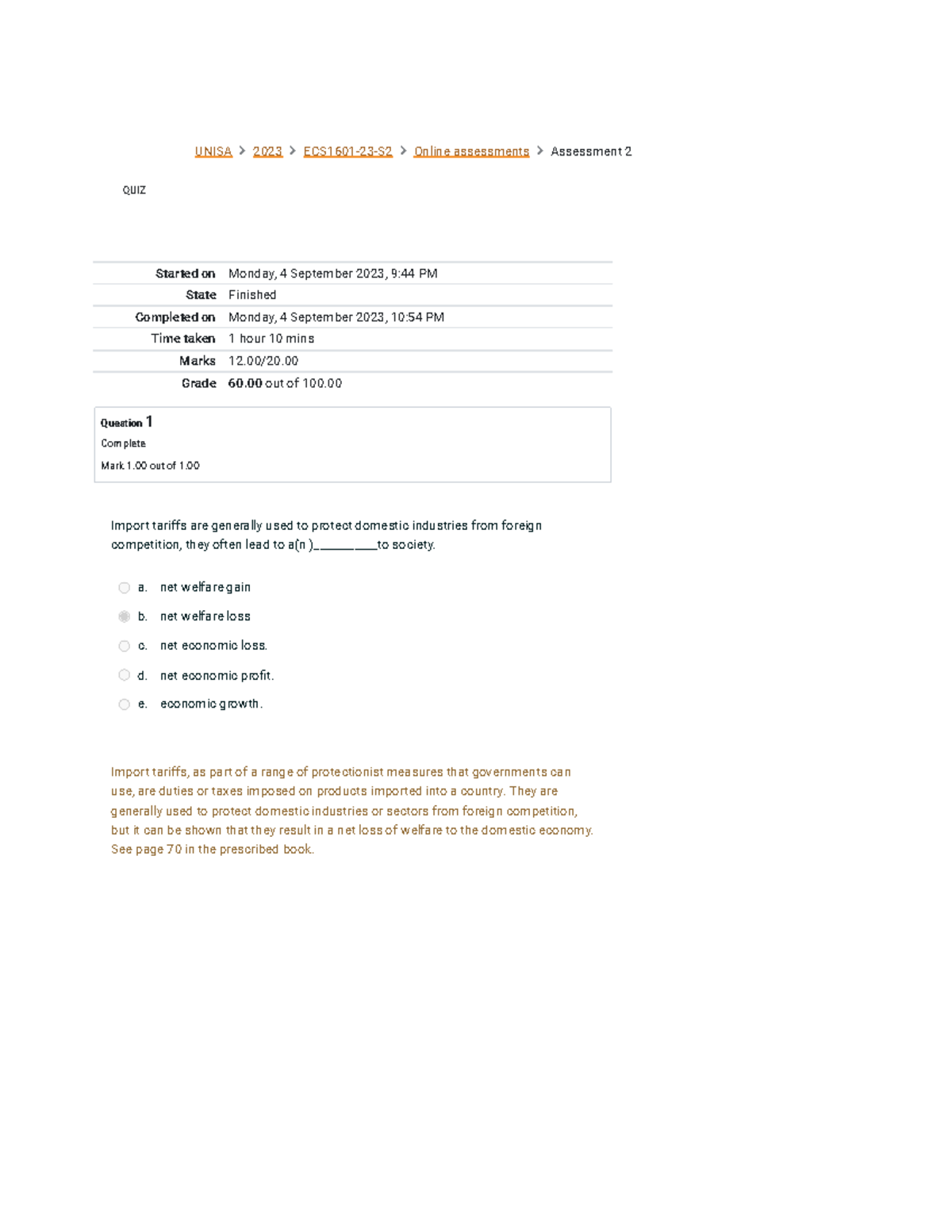 Assessment 2 Semester 2 Attempt 1 - review - UNISA 2023 ECS1601-23-S2 Online assessments - Studocu