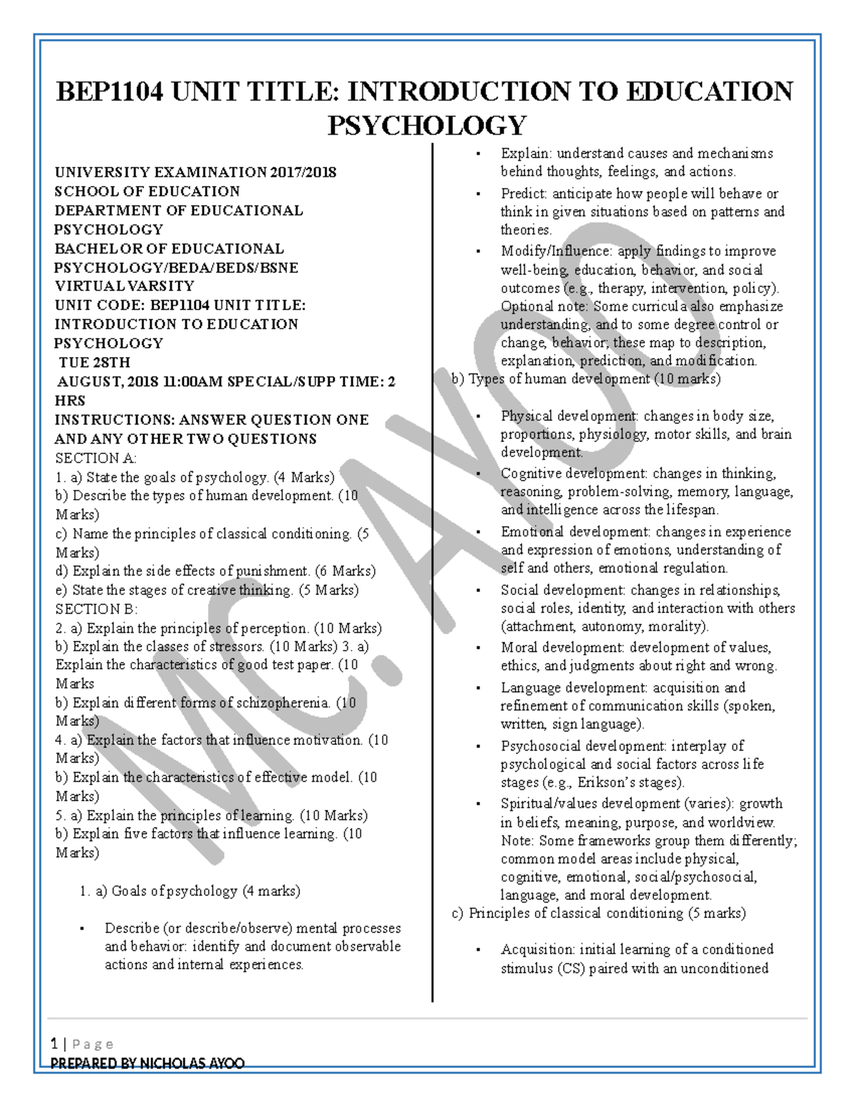 BEP1104 FINAL EXAM REVISION: INTRODUCTION TO EDUCATIONAL PSYCHOLOGY ...