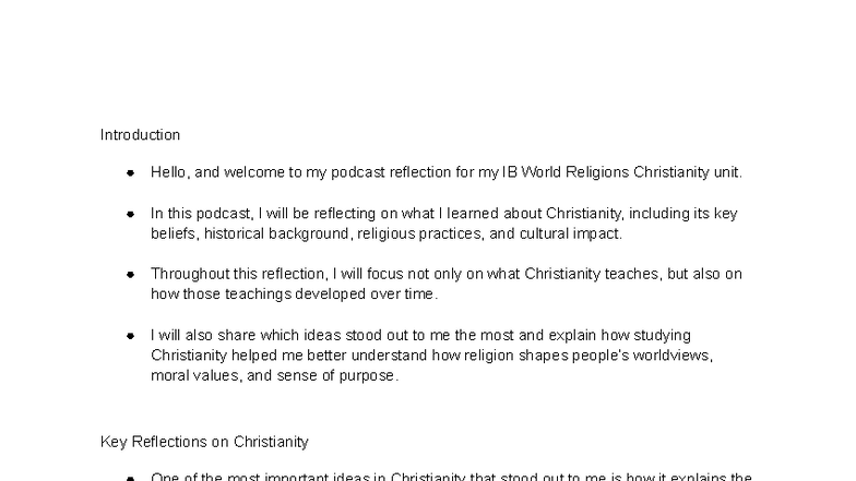 IB World Religions: Podcast Reflection on Christianity - Studocu