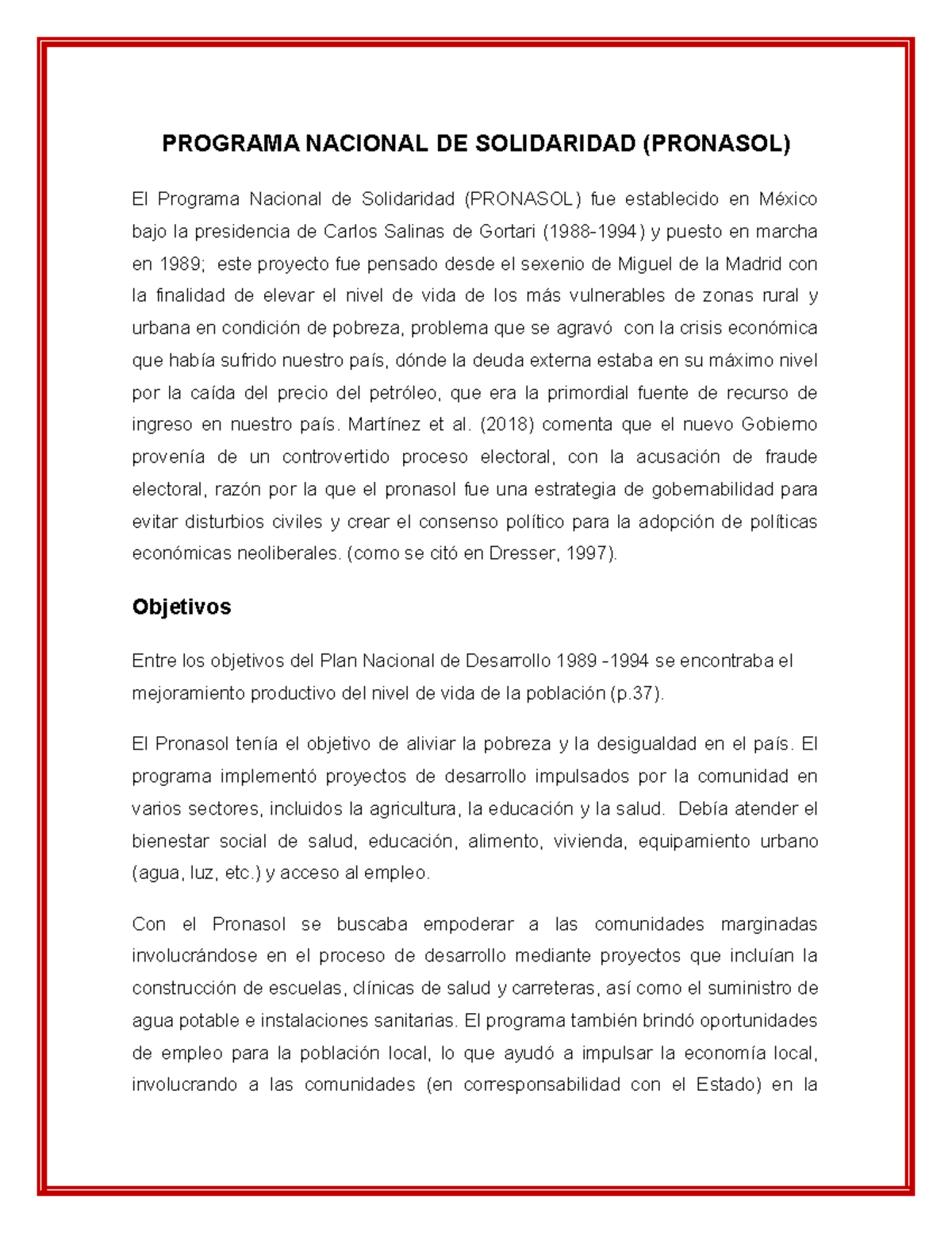 Estudio del Programa Nacional de Solidaridad (PRONASOL) en México - Studocu