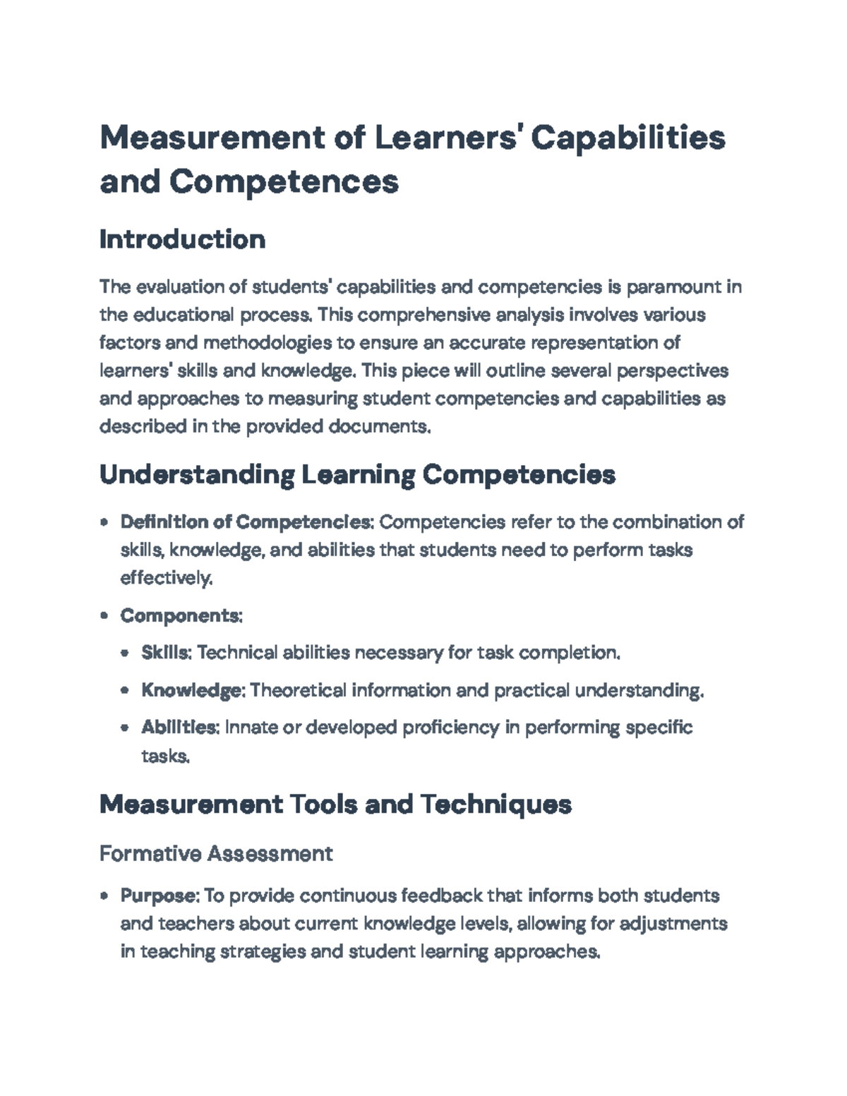 Measuring Learners' Capabilities and Competences: Assessment Insights ...