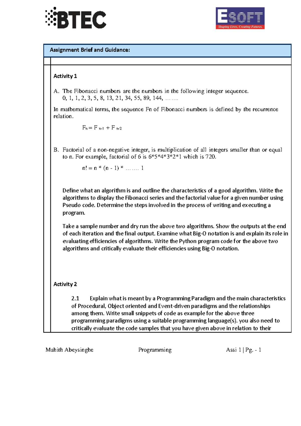 Unit-01 Programming - Understanding Algorithms and Notation - Studocu