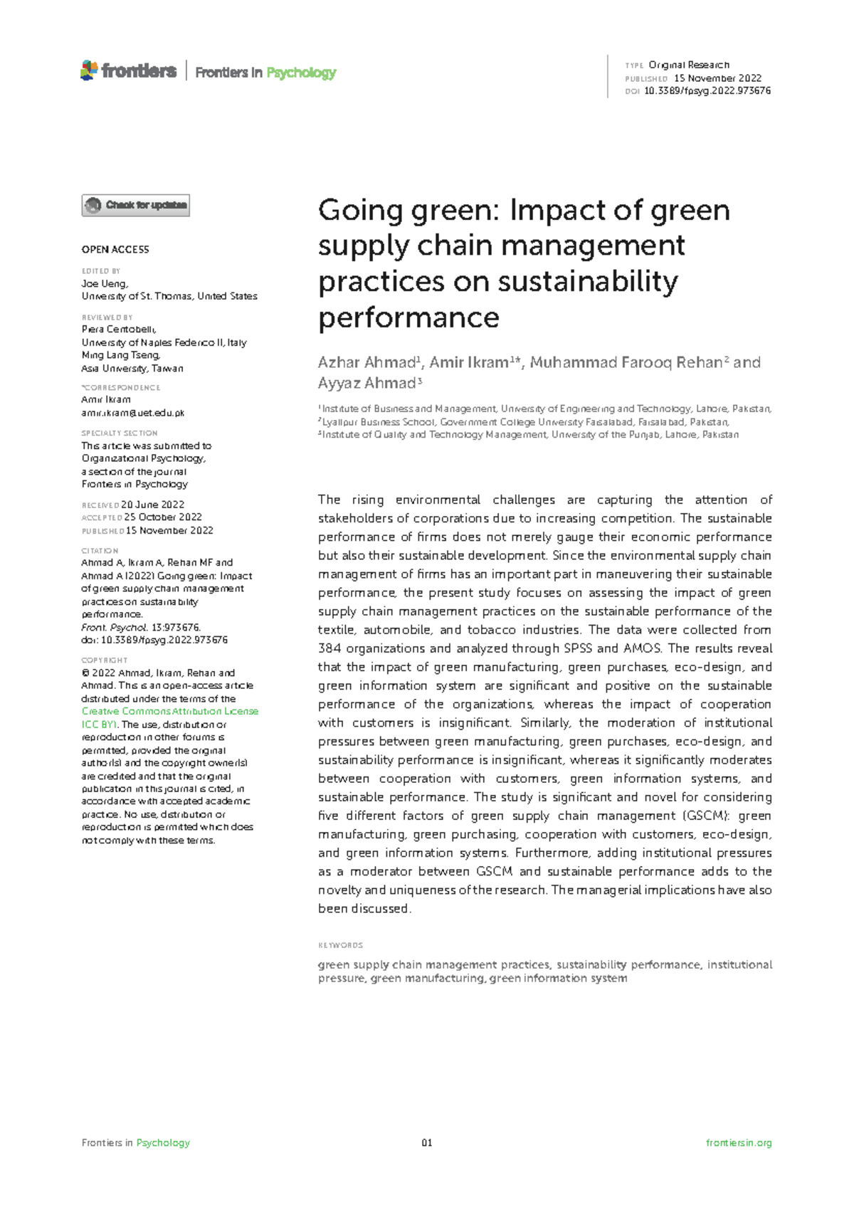 PSY 101: Impact of Green Supply Chain Management on Sustainability ...