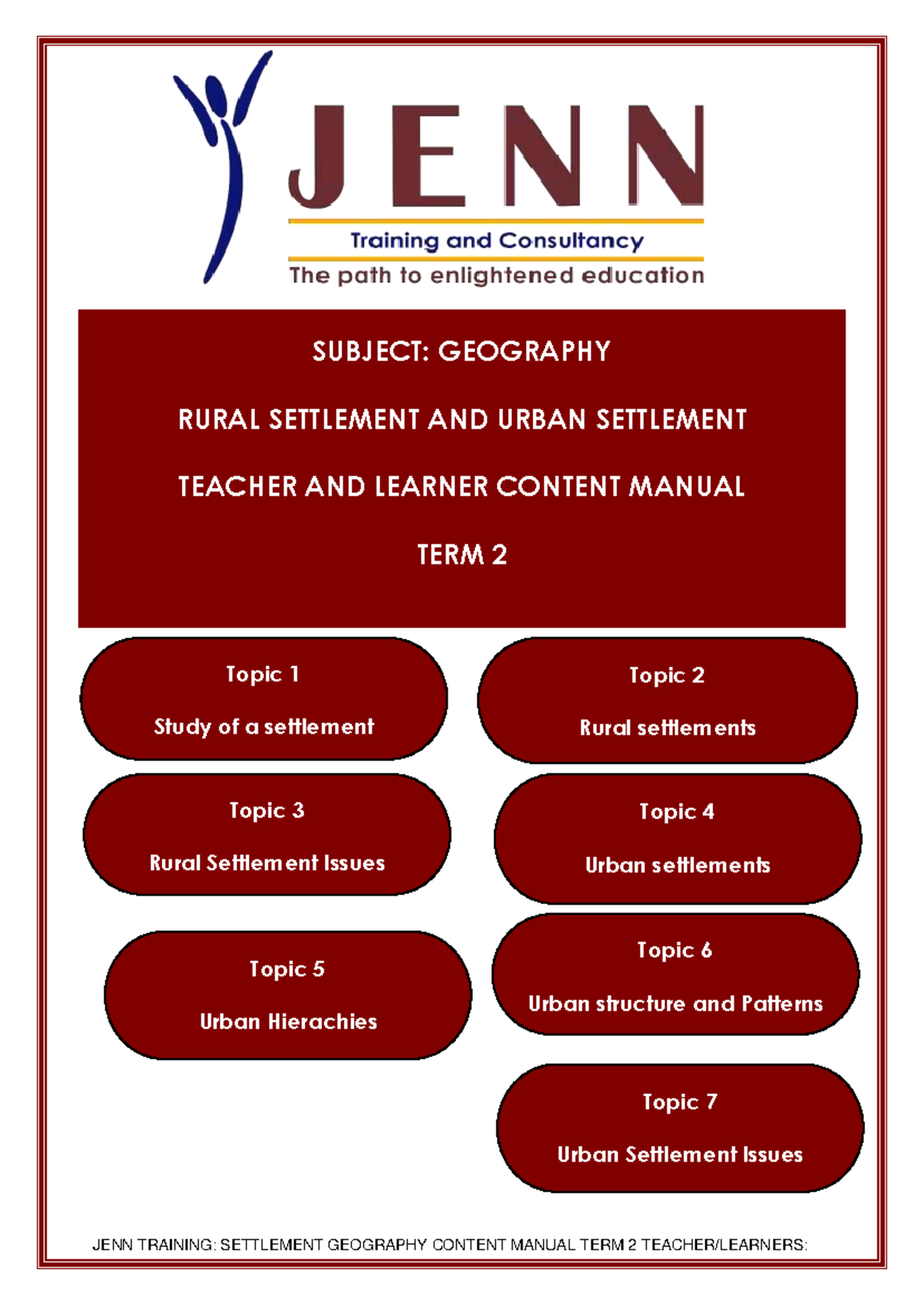 Settlement Geography Content Manual: Rural & Urban Issues (Term 2 ...