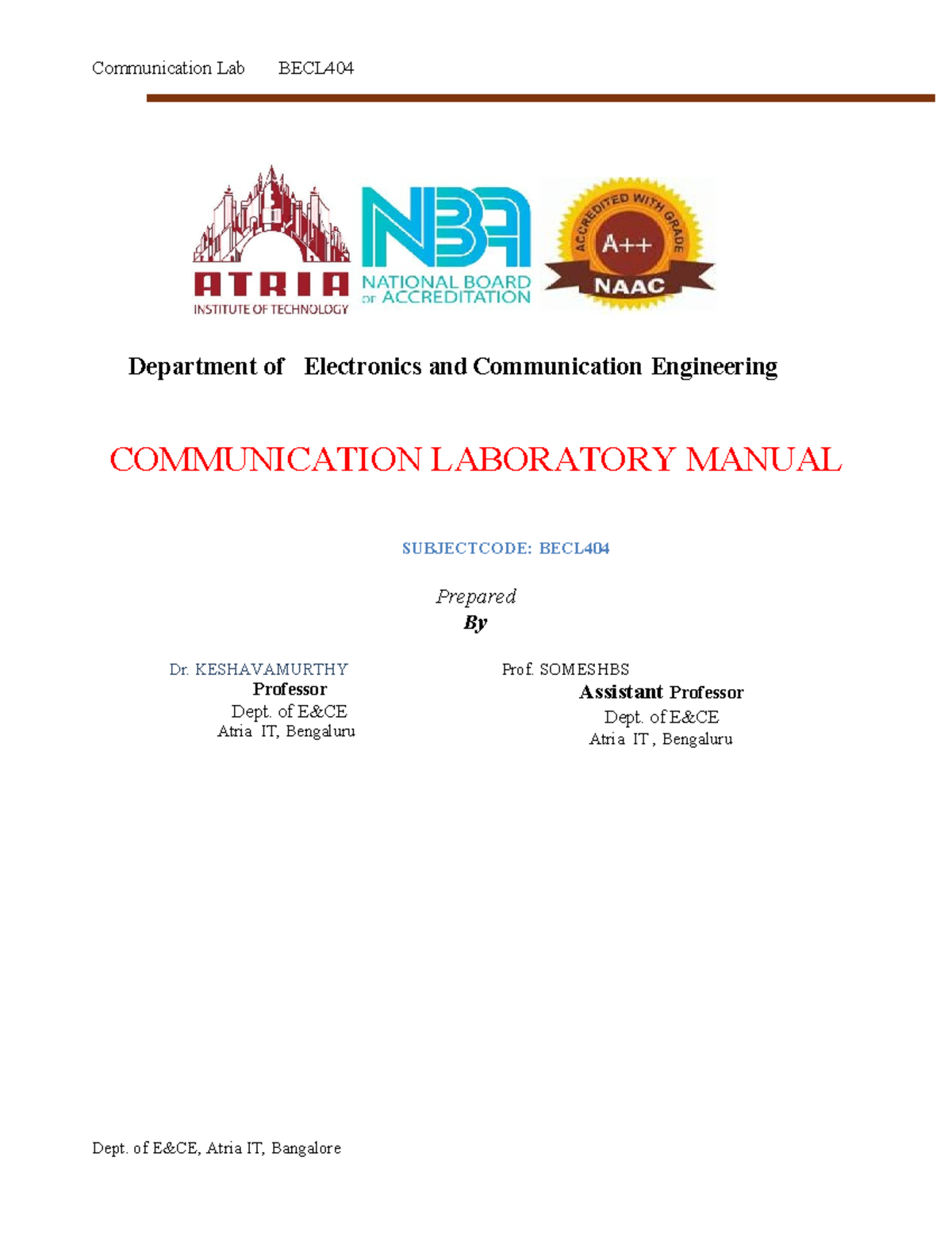 Communication Lab Manual BECL404: Experiments & Guidelines 2024-2025 ...