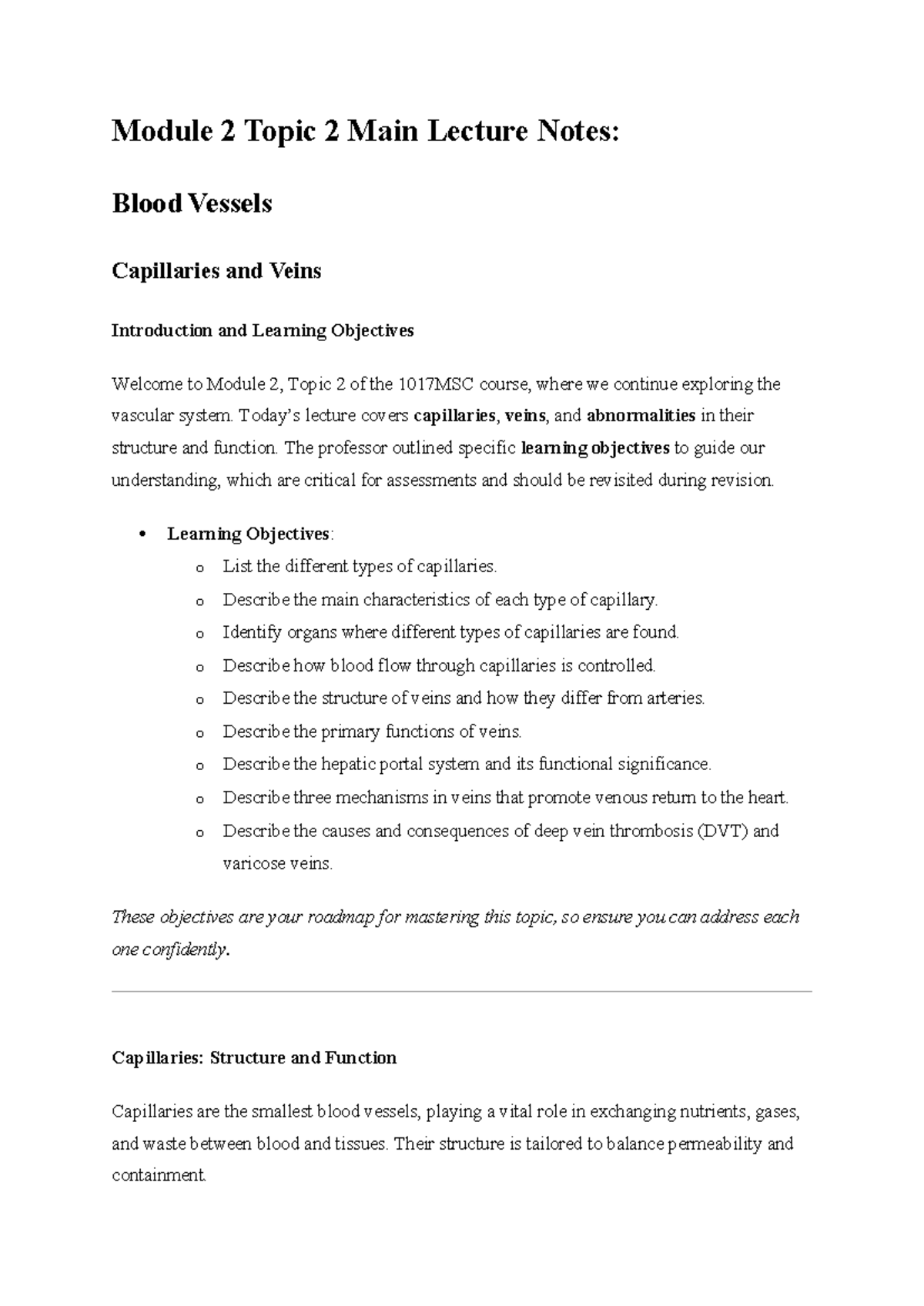 A&P2 1017MSC Module 2 Topic 2 Lecture Notes: Blood Vessels & Veins ...