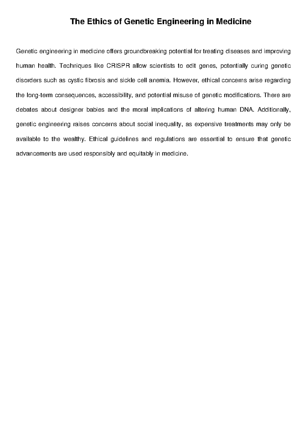Ethical Considerations in Genetic Engineering for Medicine - Studocu