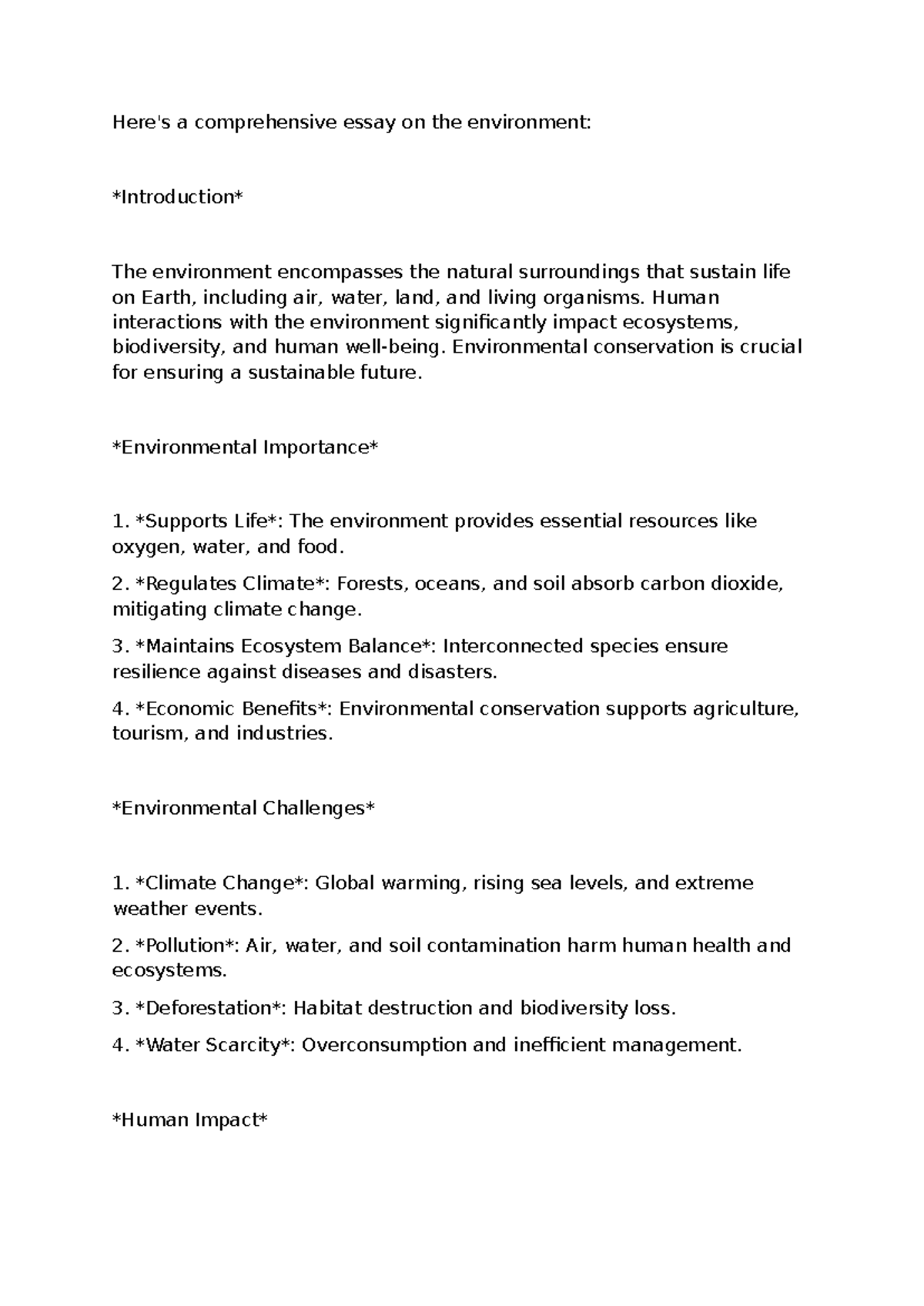 Environment essay - Here's a comprehensive essay on the environment ...