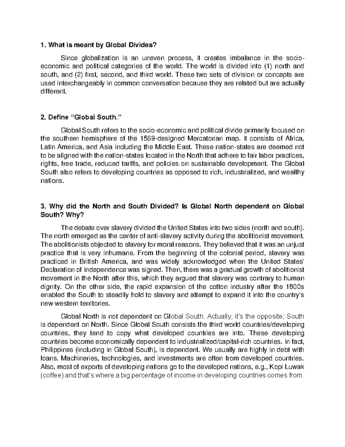 Global Divides - 1. What is meant by Global Divides? Since ...