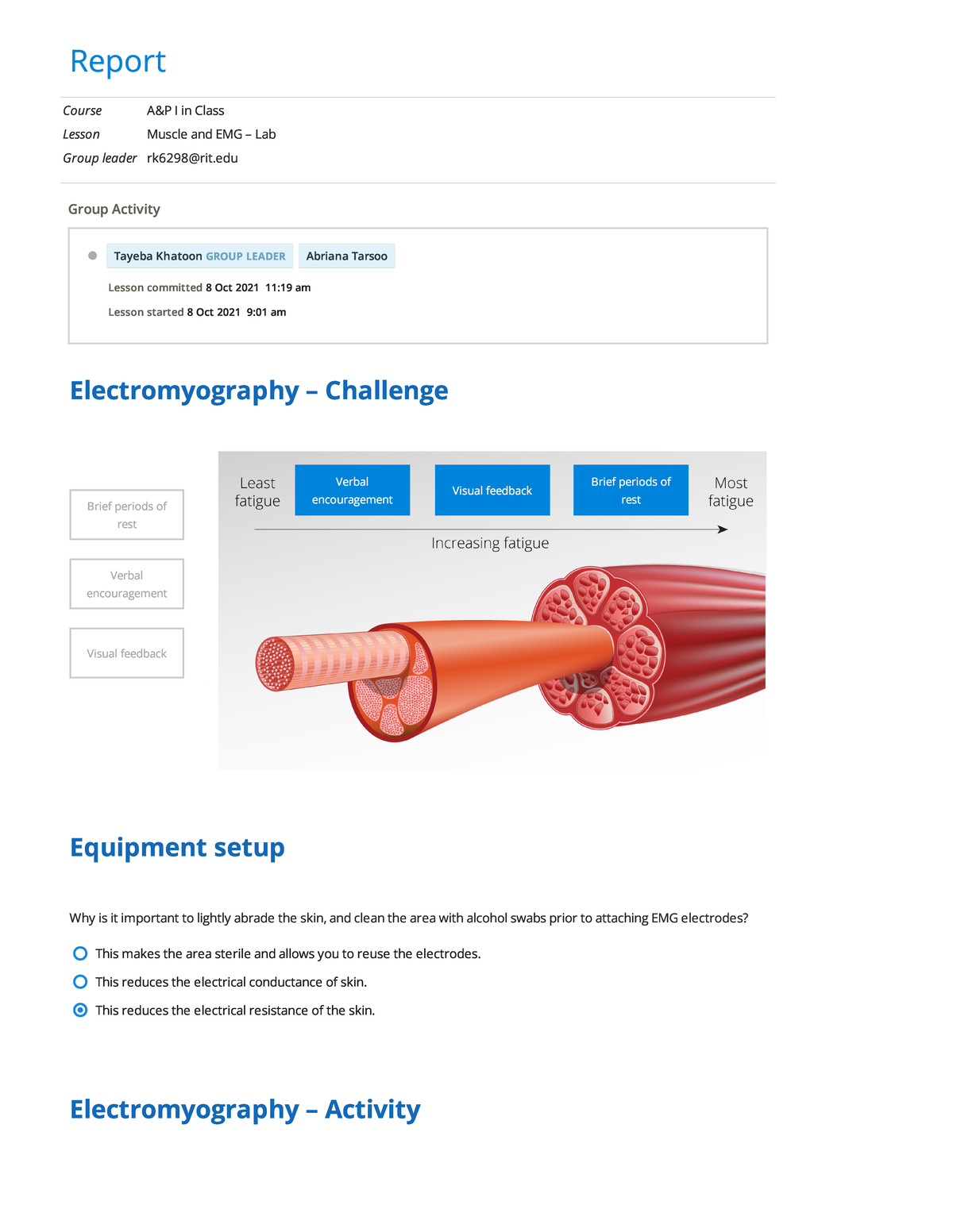 A&P I Lab Report: Muscle and EMG Analysis Findings - Studocu