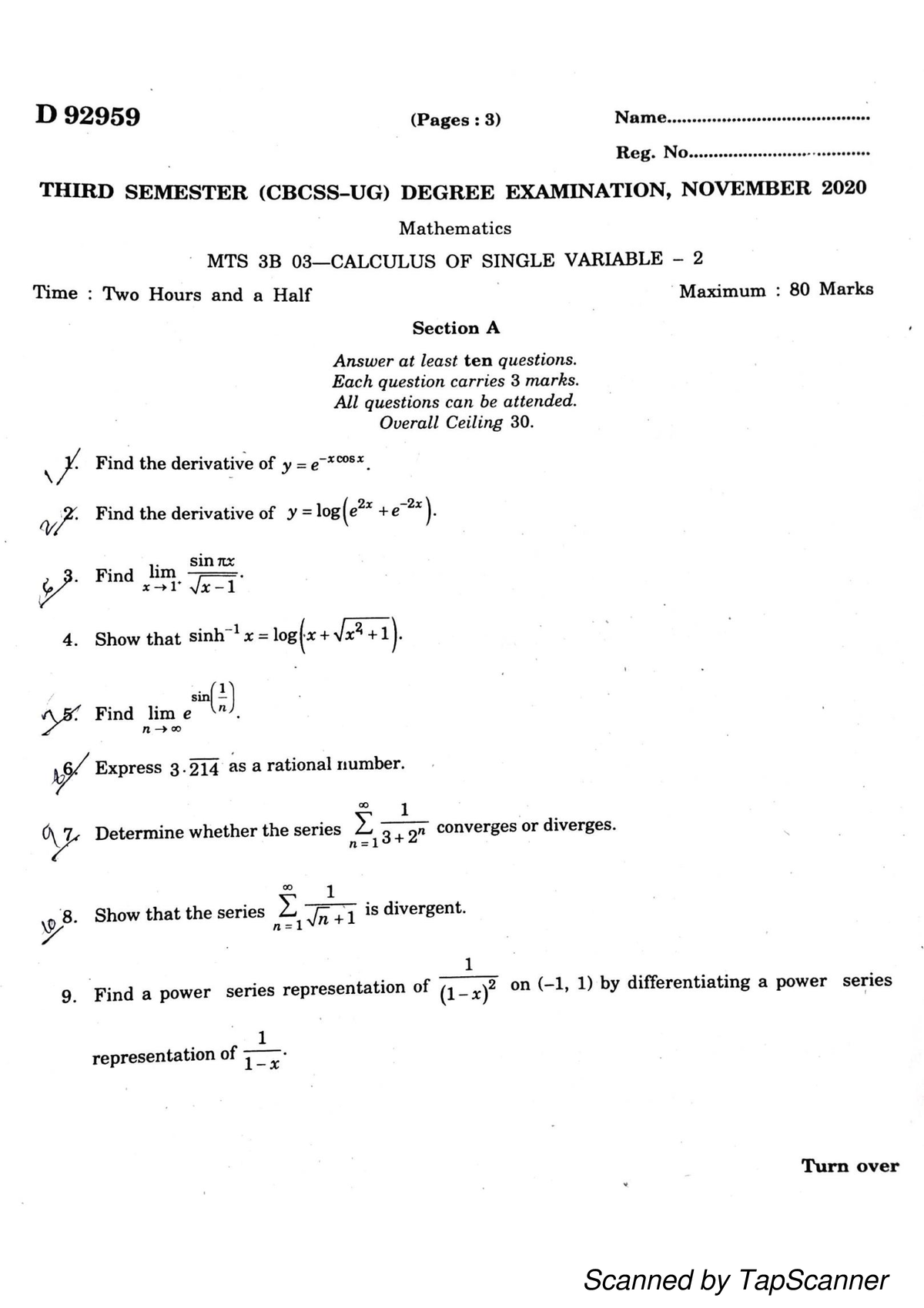 3rd Sem Maths Final Exam Question Paper - Studocu