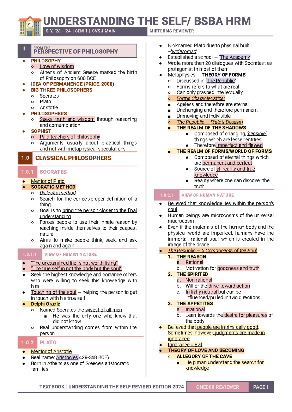Understanding The Self Midterm Review For Phil 101 Cvsu S Y 23 24