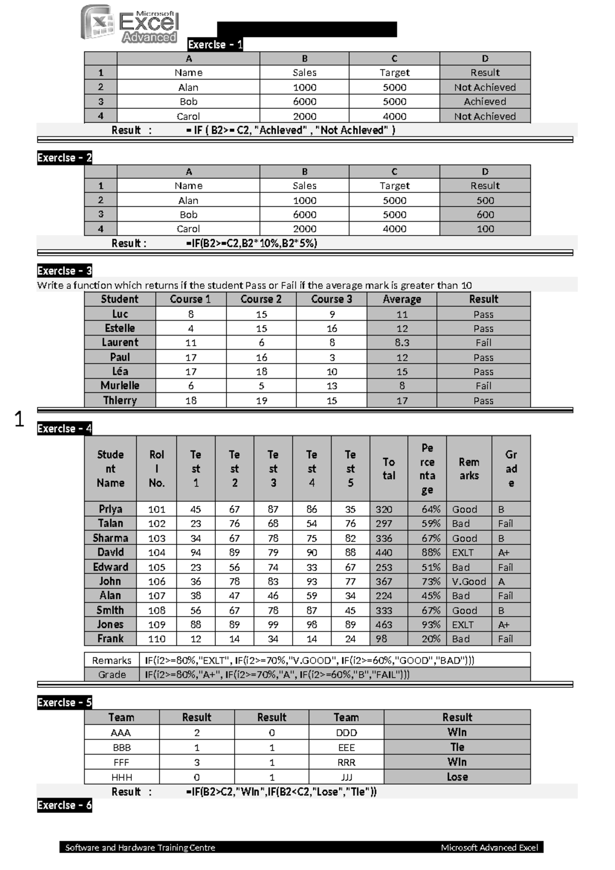Advanced Excel Training Exercises - Practical Tasks and Solutions - Studocu